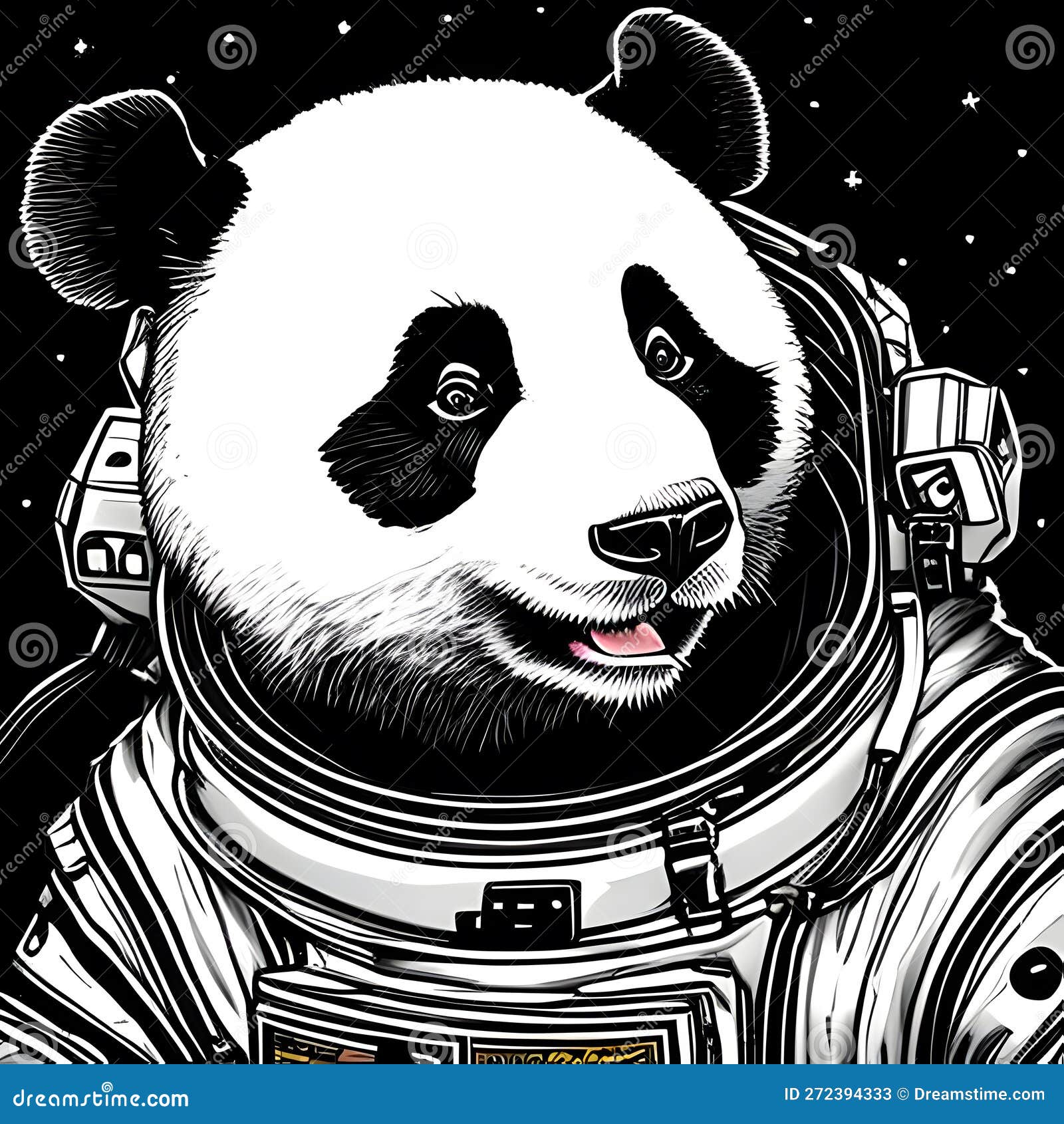 Panda Astronaut Portrait Sketch Hand Drawn In Doodle Style Vector ...