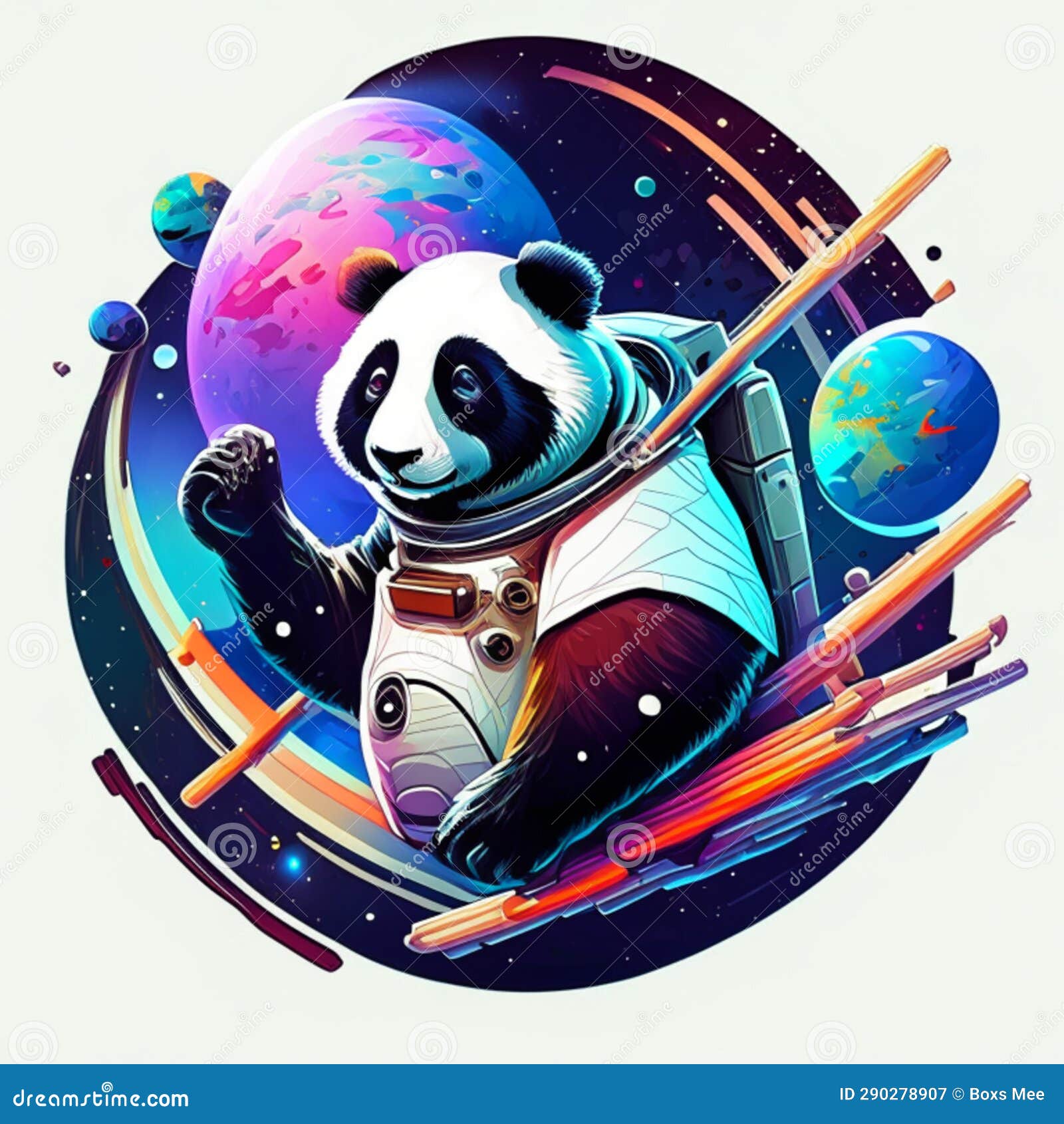 Panda Astronaut in a Spacesuit on the Background of the Planet. Vector ...