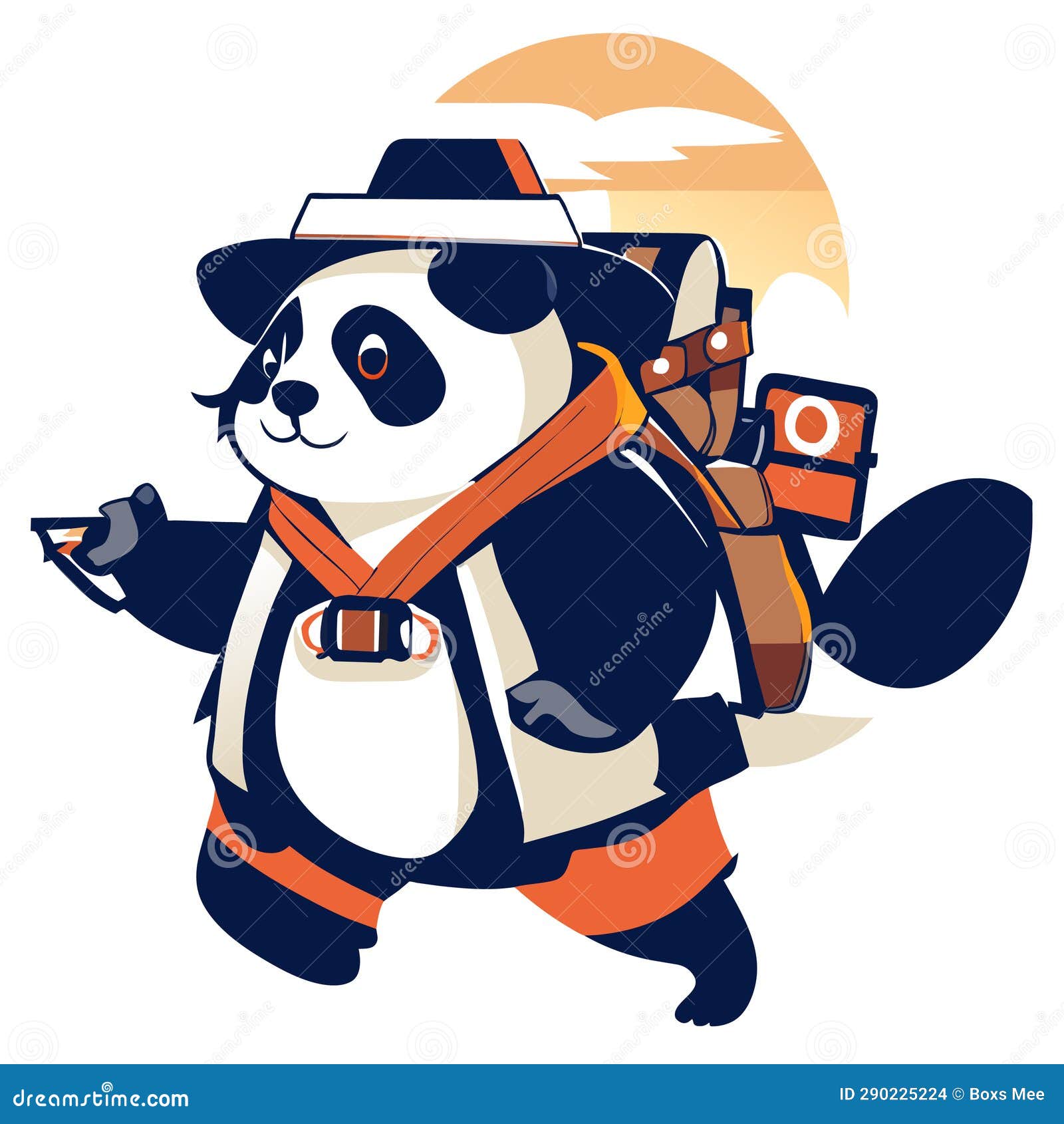 Panda with a Backpack and a Camera in His Hand. Vector Illustration ...