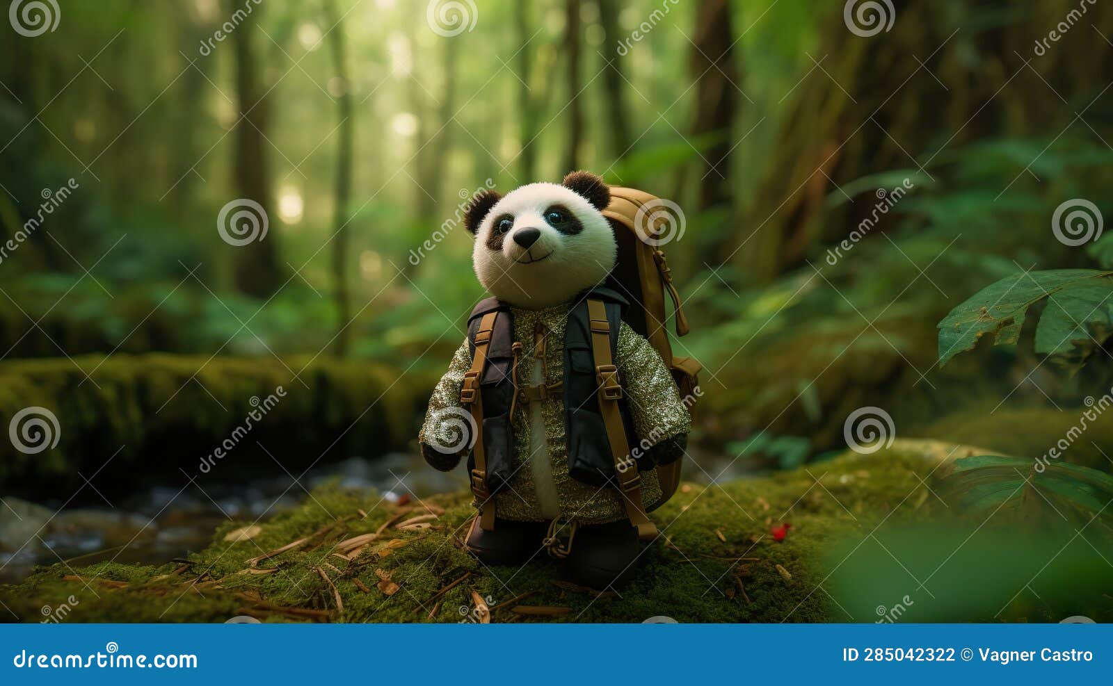Panda with a Backpack on His Back Going on an Adventure. Stock ...