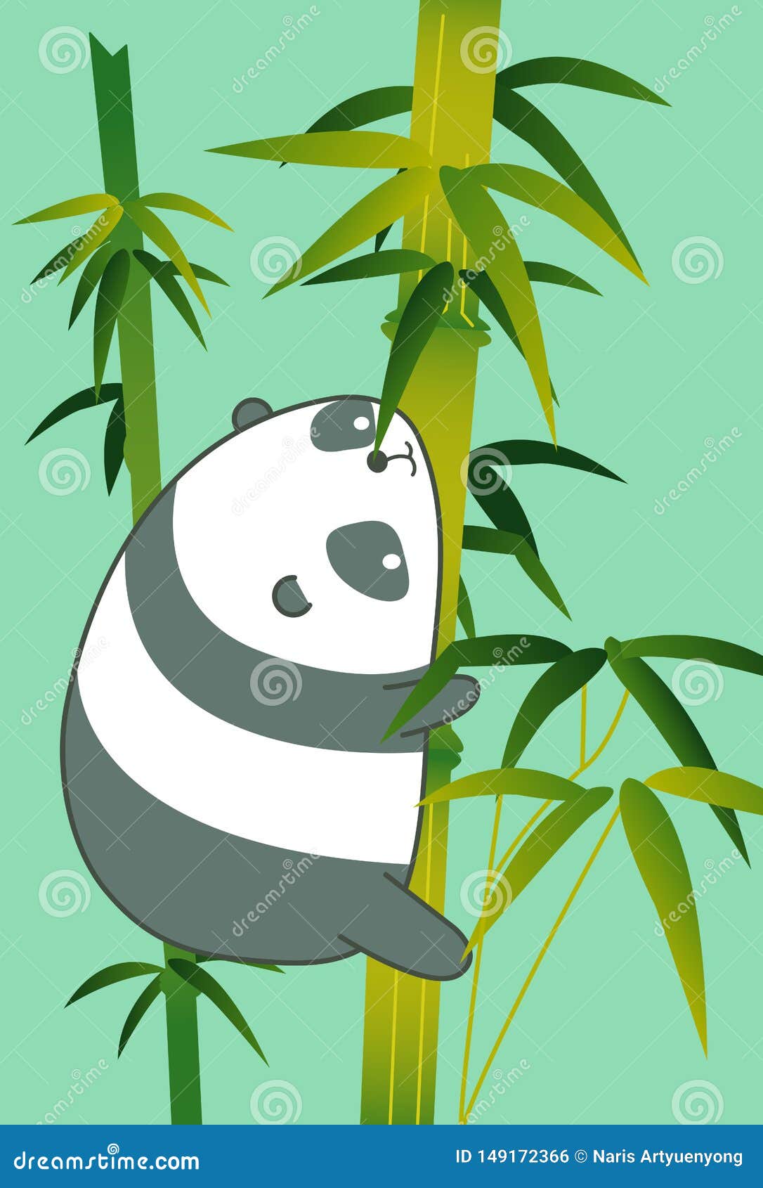 Panda on Bamboo in Cartoon Style Stock Vector - Illustration of ...