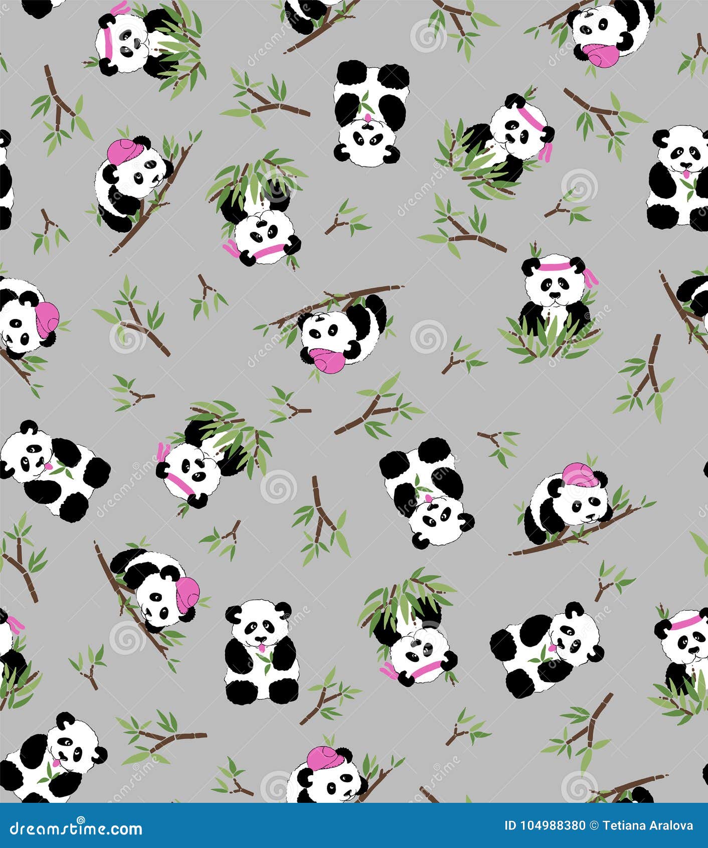 Panda and Bamboo, Grey Background. Vector Seamless Pattern - Textil ...