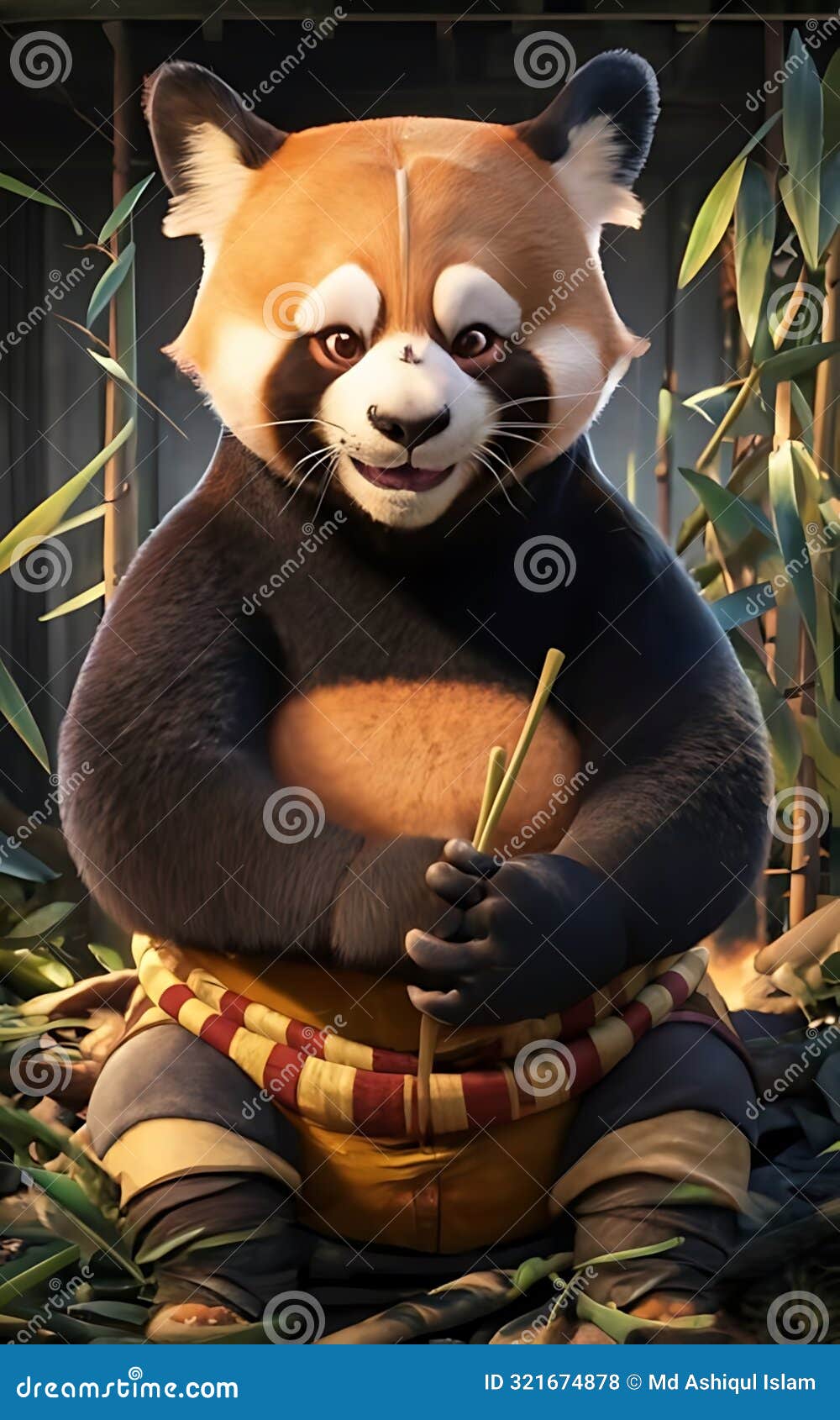 A Panda with a Bamboo Stick in His Hands Stock Illustration ...