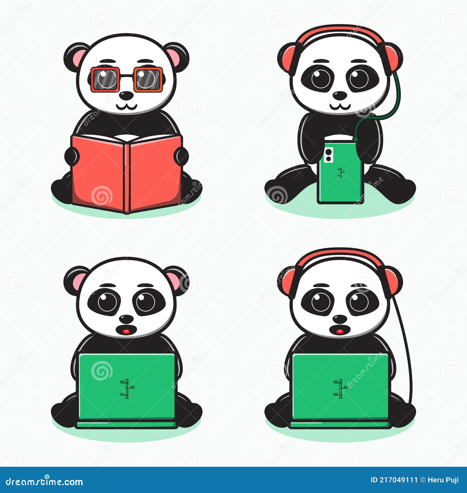 Vector Illustrations of a Cute Panda Hobby Cartoon. Stock Vector ...