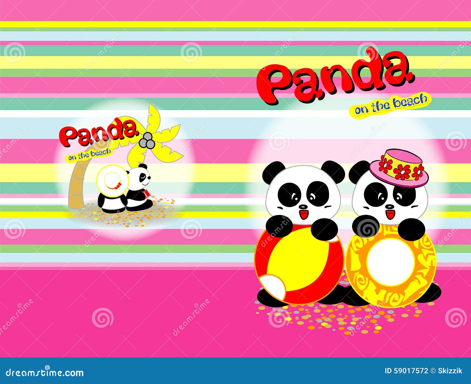Panda on the beach stock vector. Illustration of pink - 59017572