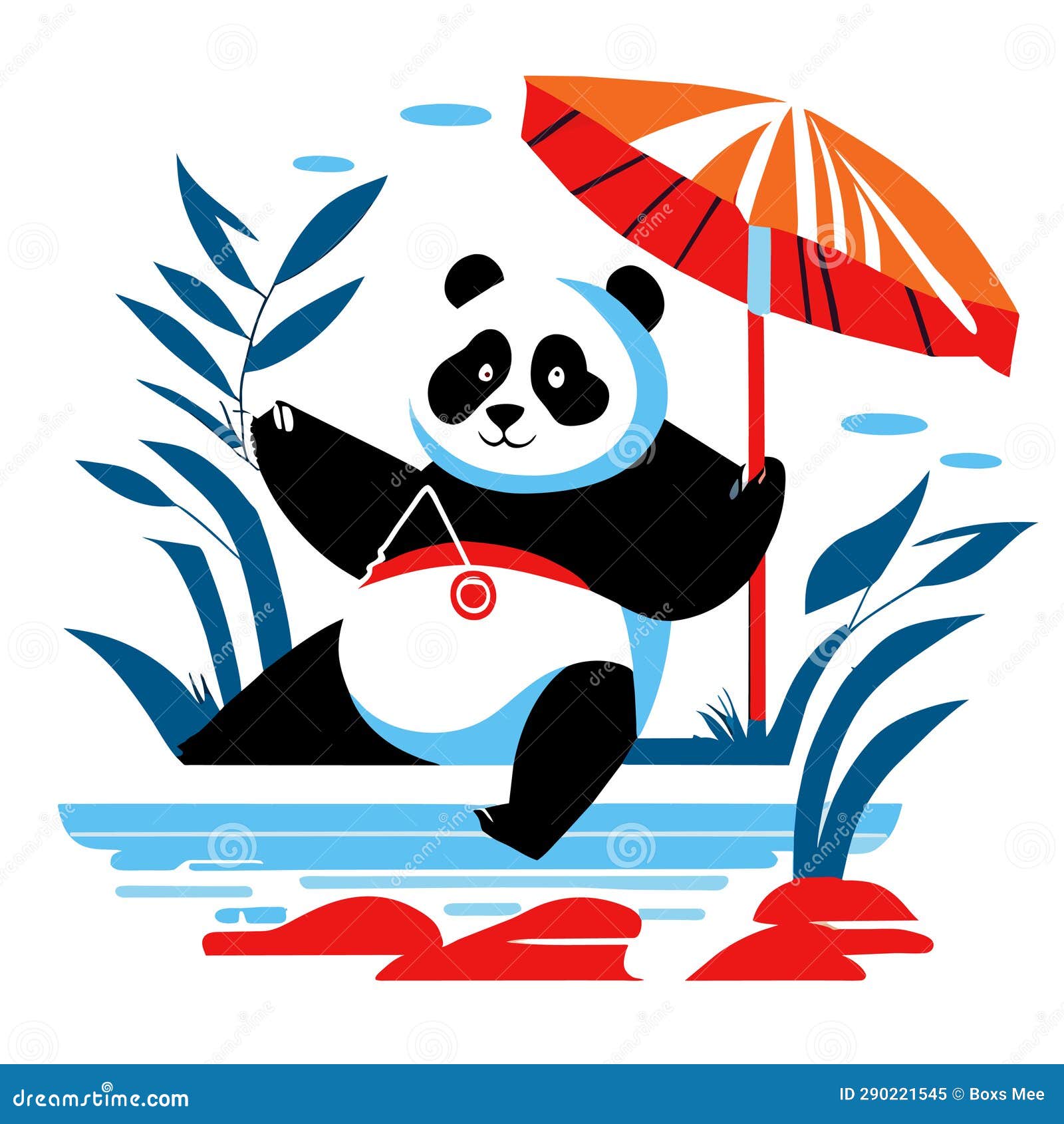 Panda on the Beach. Vector Illustration of a Panda with an Umbrella ...
