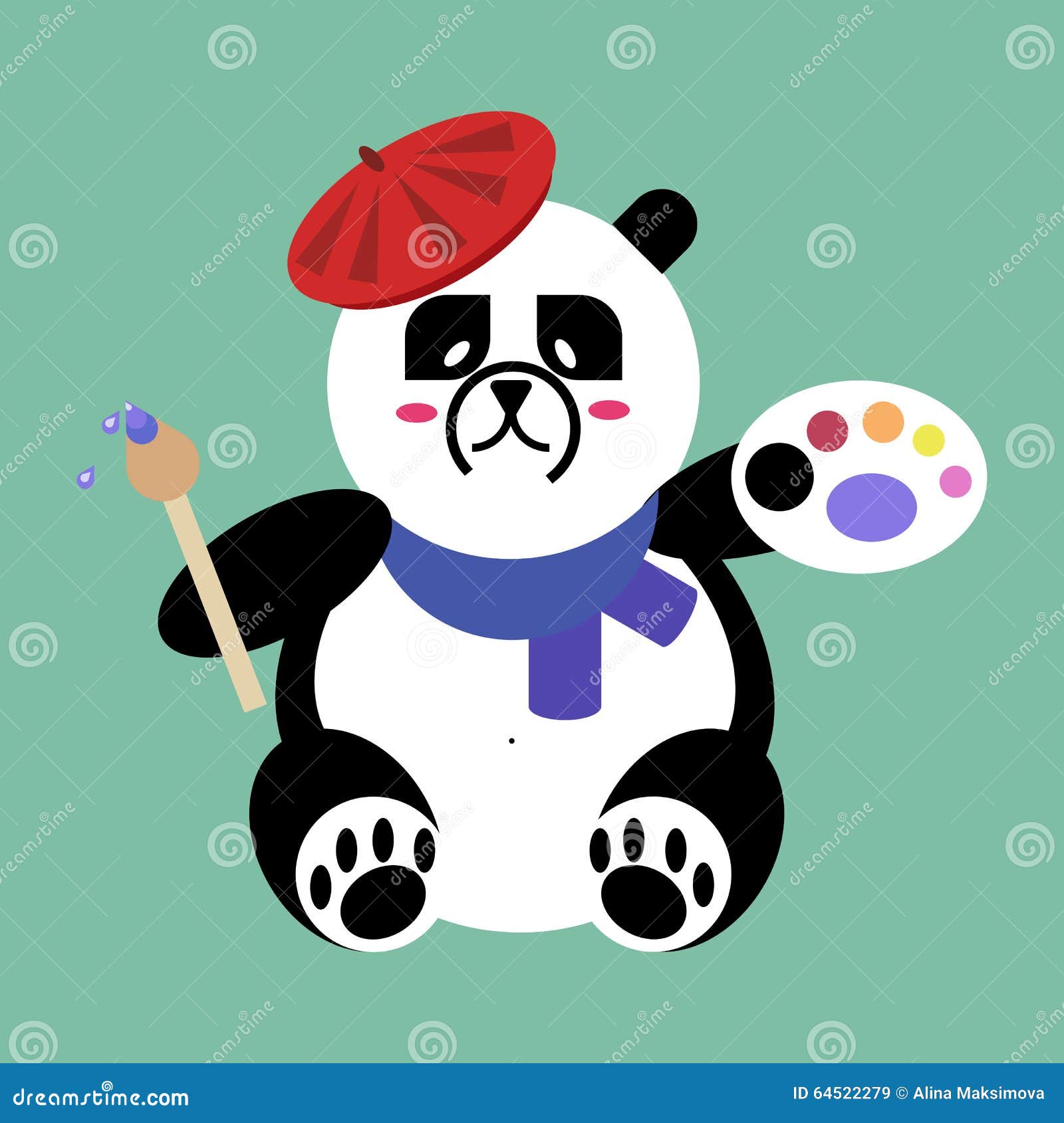 Panda Bear Artist Flat Vector Icon Stock Vector Illustration Of Bear