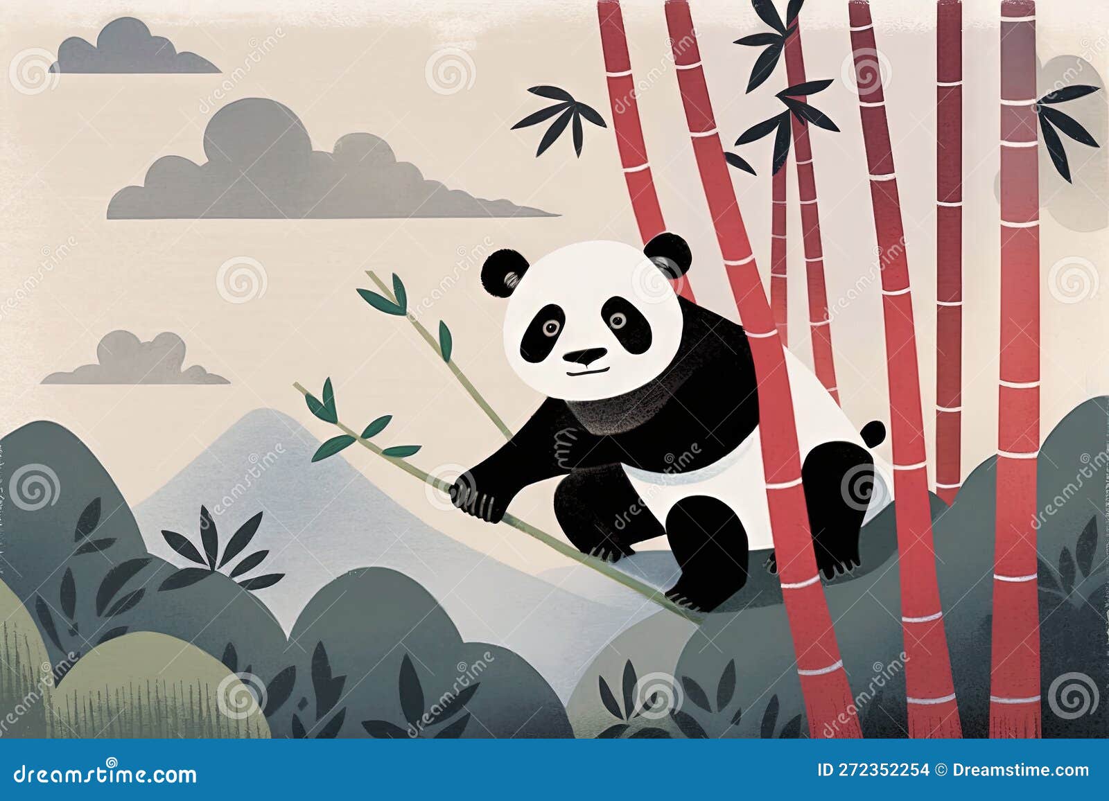 A Panda Bear Climbing a Bamboo Tree in a Forest of Trees Stock ...
