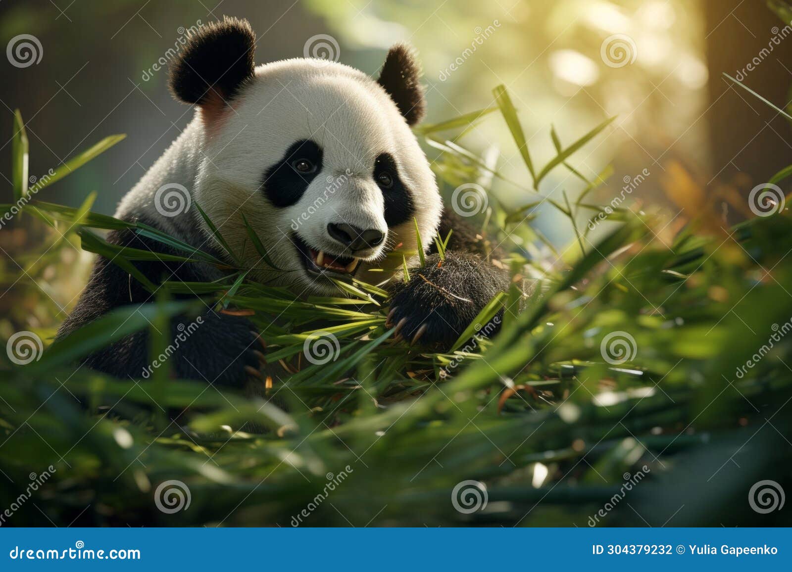 A Panda Bear is Eating Bamboo Leaves Stock Photo - Image of eating ...