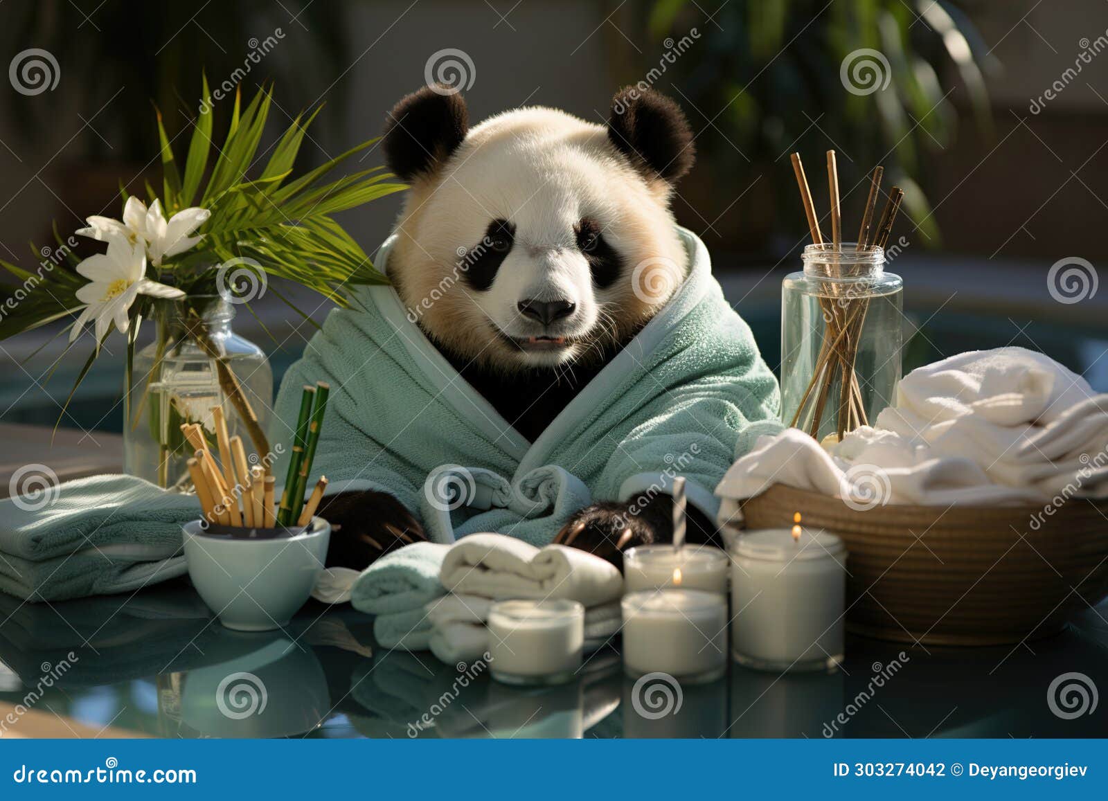 A Panda Bear Enjoying Spa Procedures in Luxury Hotel Stock Illustration ...