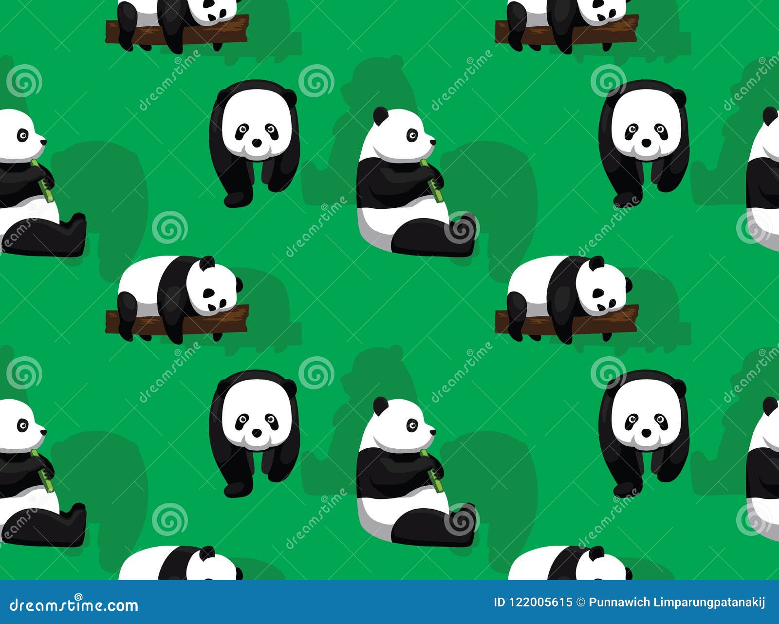Panda Bear Green Background Seamless Wallpaper Stock Vector ...