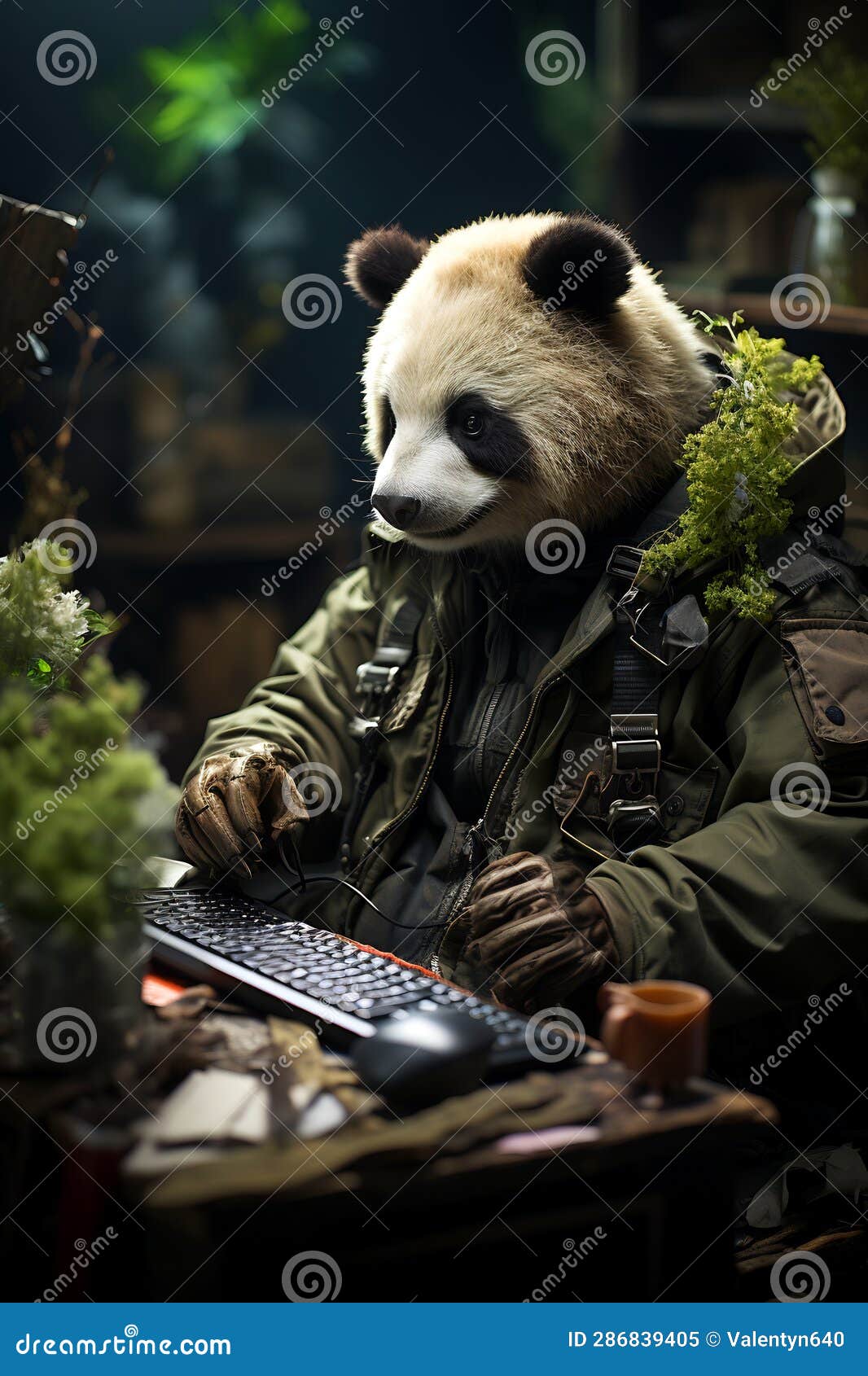 Panda Bear Sitting at Desk with Keyboard and Mouse. Generative AI Stock ...