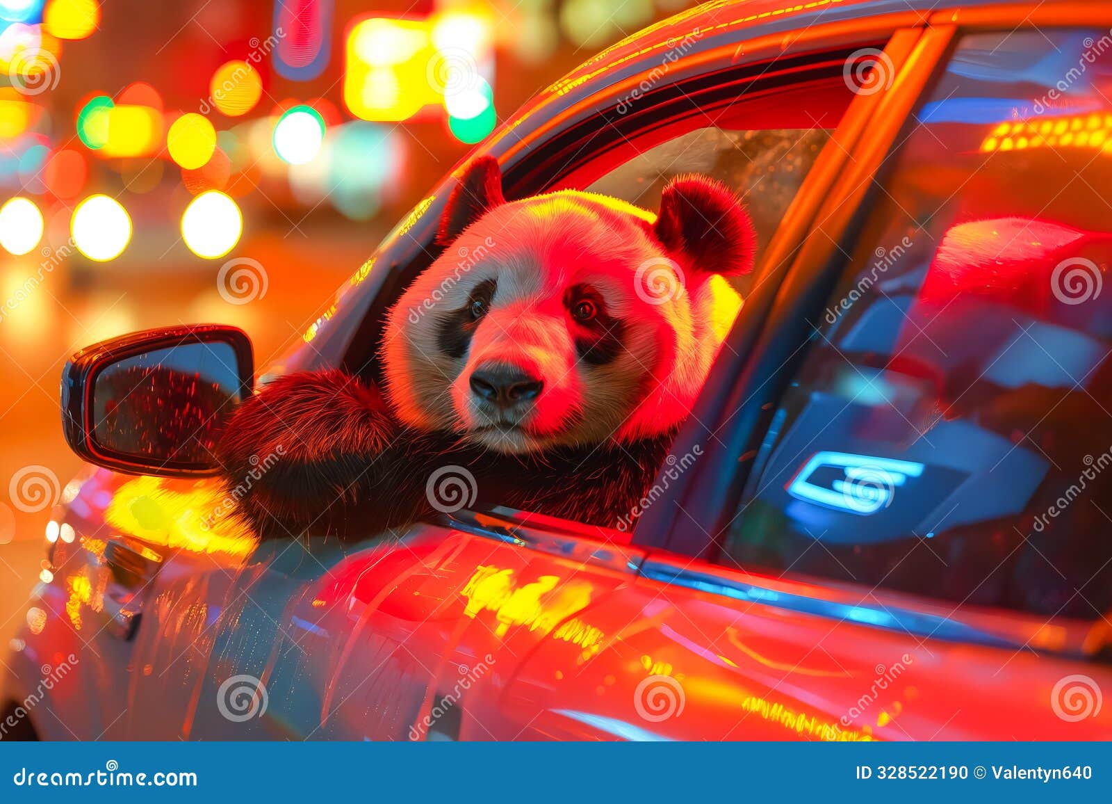 A Panda Bear Sitting in the Driver S Seat of a Car at Night. Generative ...