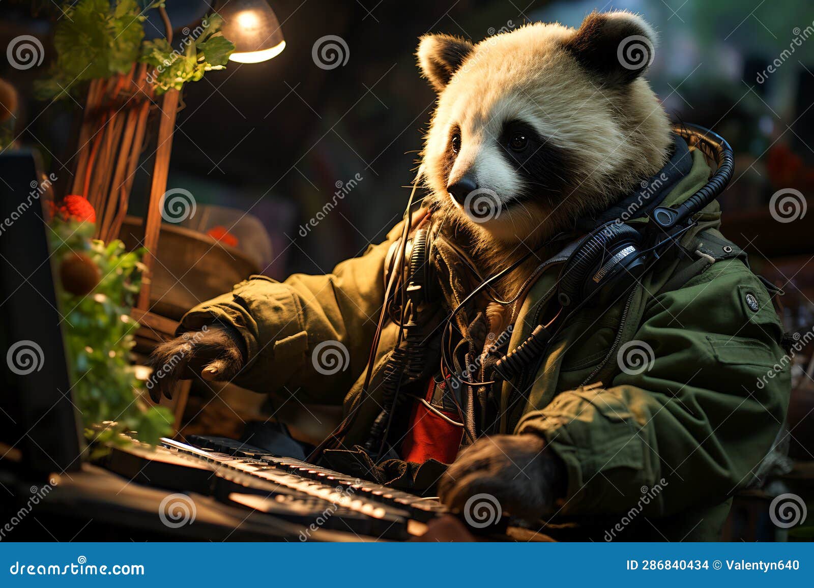 Panda Bear is Sitting at Keyboard and Looking at the Camera. Generative ...