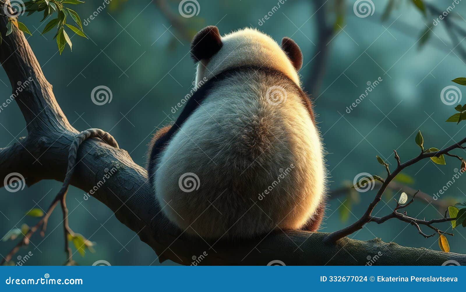 A Panda Bear is Sitting on a Tree Branch Stock Photo - Image of bear ...