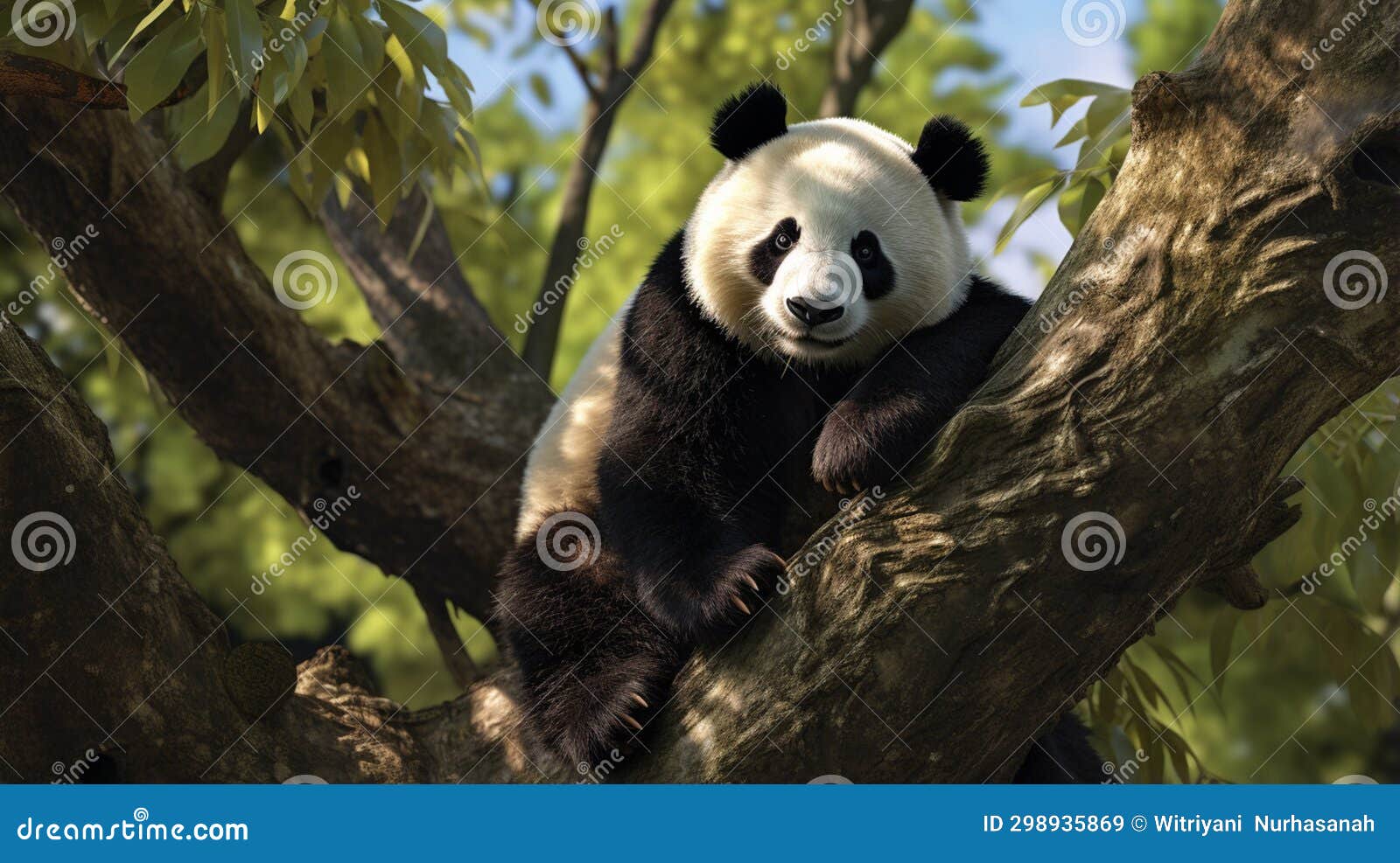 Panda Bear Sitting in Tree. Generative Ai Stock Image - Image of tree ...