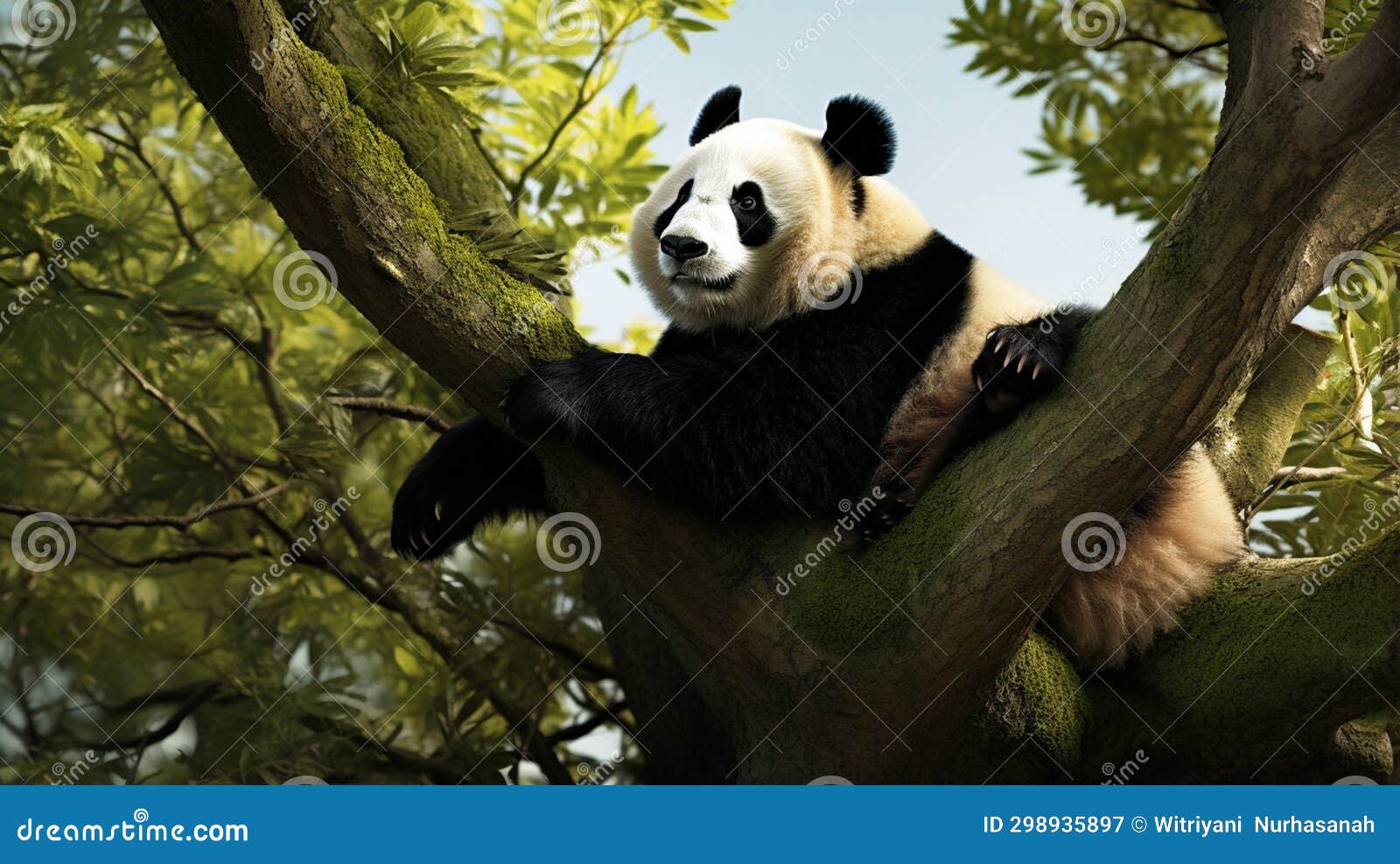 Panda Bear Sitting in Tree. Generative Ai Stock Image - Image of ...