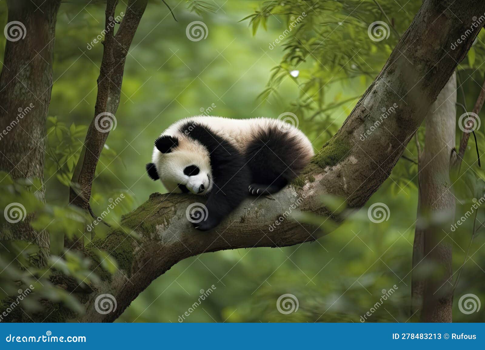 Panda Bear Sleeping on a Tree Branch, China Wildlife Stock Illustration ...