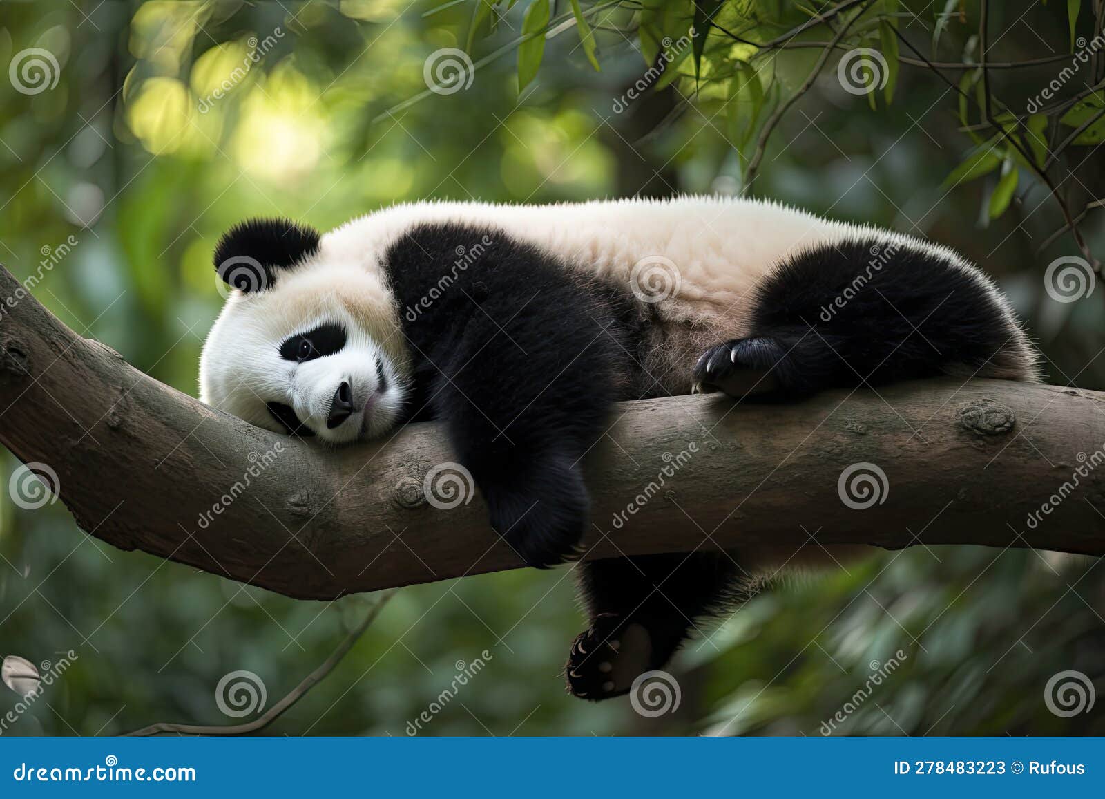 Panda Bear Sleeping on a Tree Branch, China Wildlife Stock Illustration ...