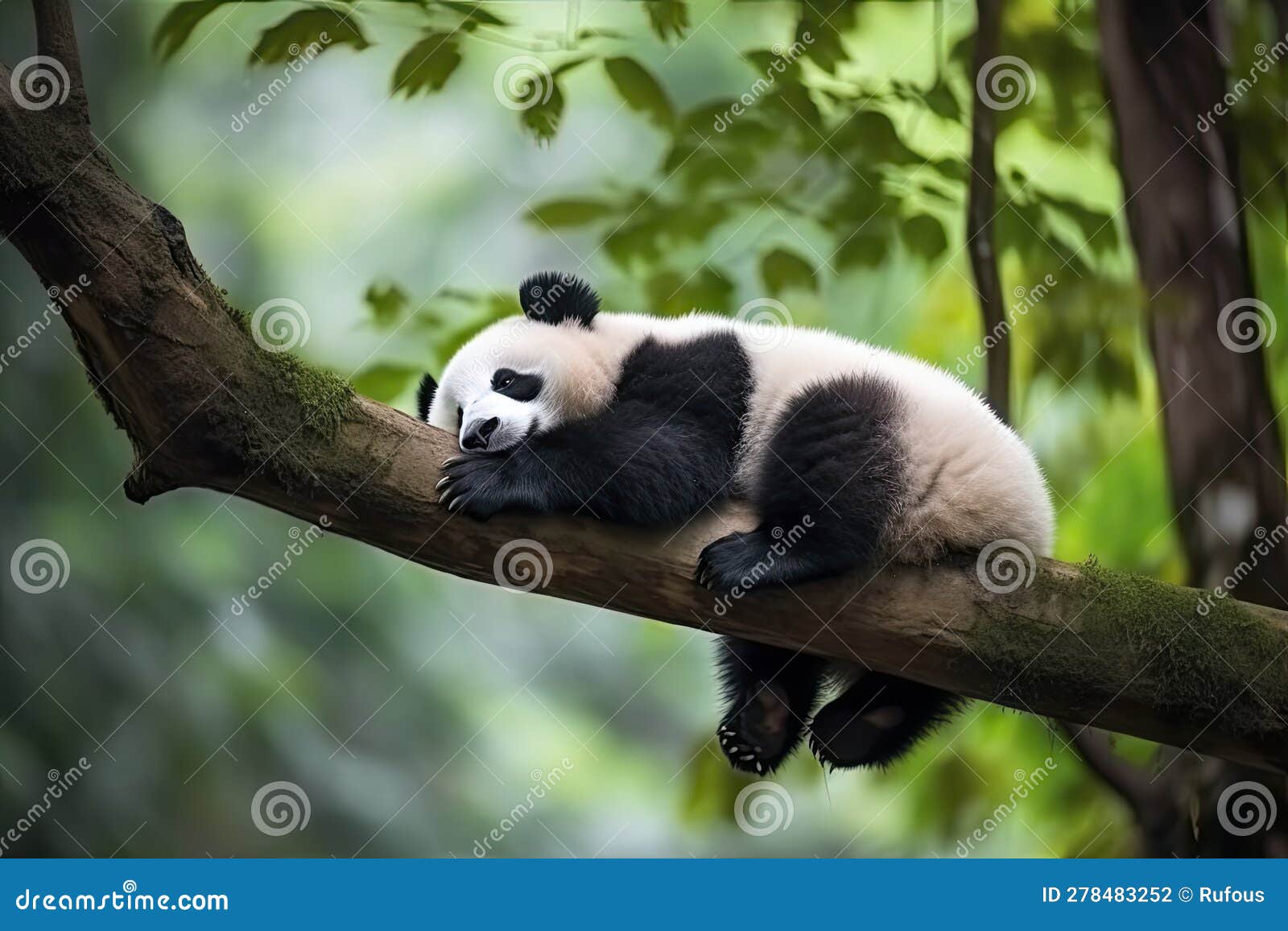Panda Bear Sleeping on a Tree Branch, China Wildlife Stock Illustration ...