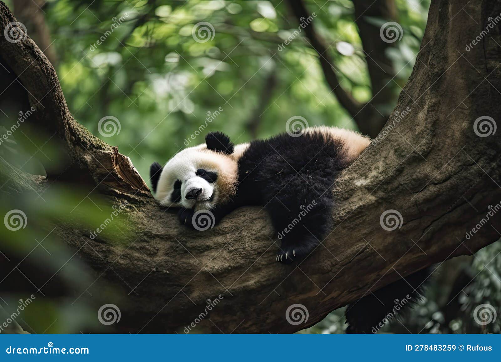 Panda Bear Sleeping on a Tree Branch, China Wildlife Stock Illustration ...