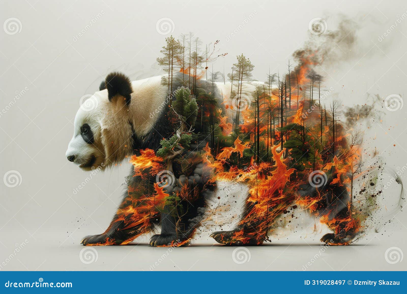 Panda Bear Standing in Front of Fire Stock Image - Image of danger ...