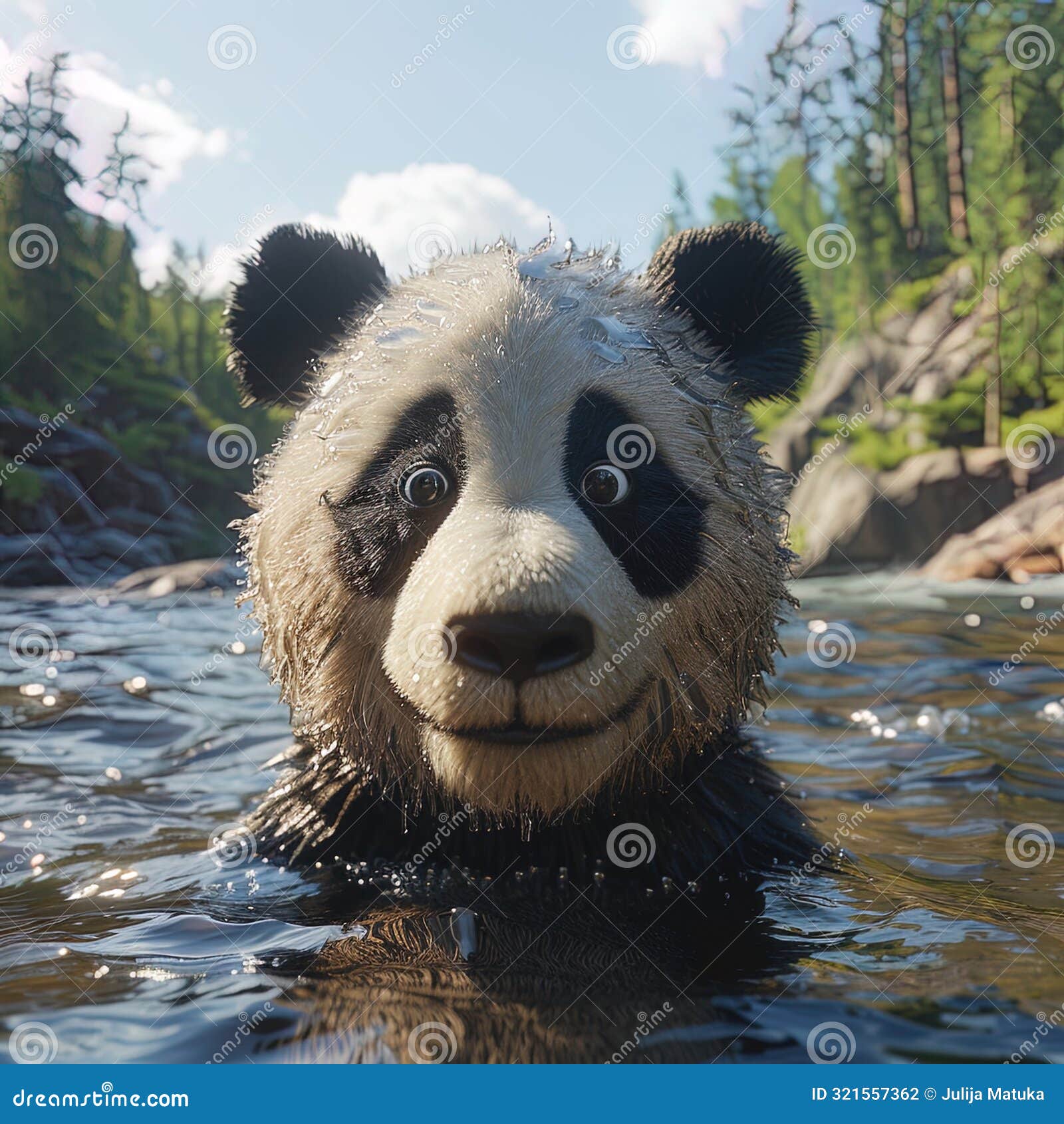 A Panda Bear is Swimming in a River Stock Photo - Image of swimming ...