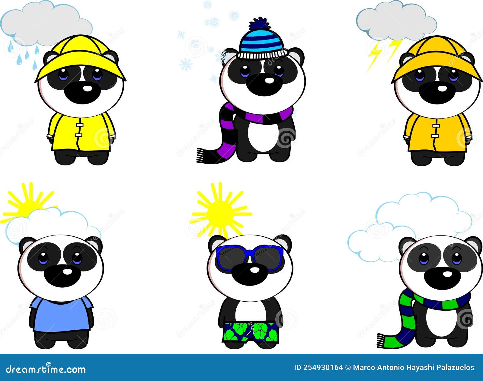 Panda Bear Weather Kawaii Cartoon Set Stock Vector - Illustration of ...