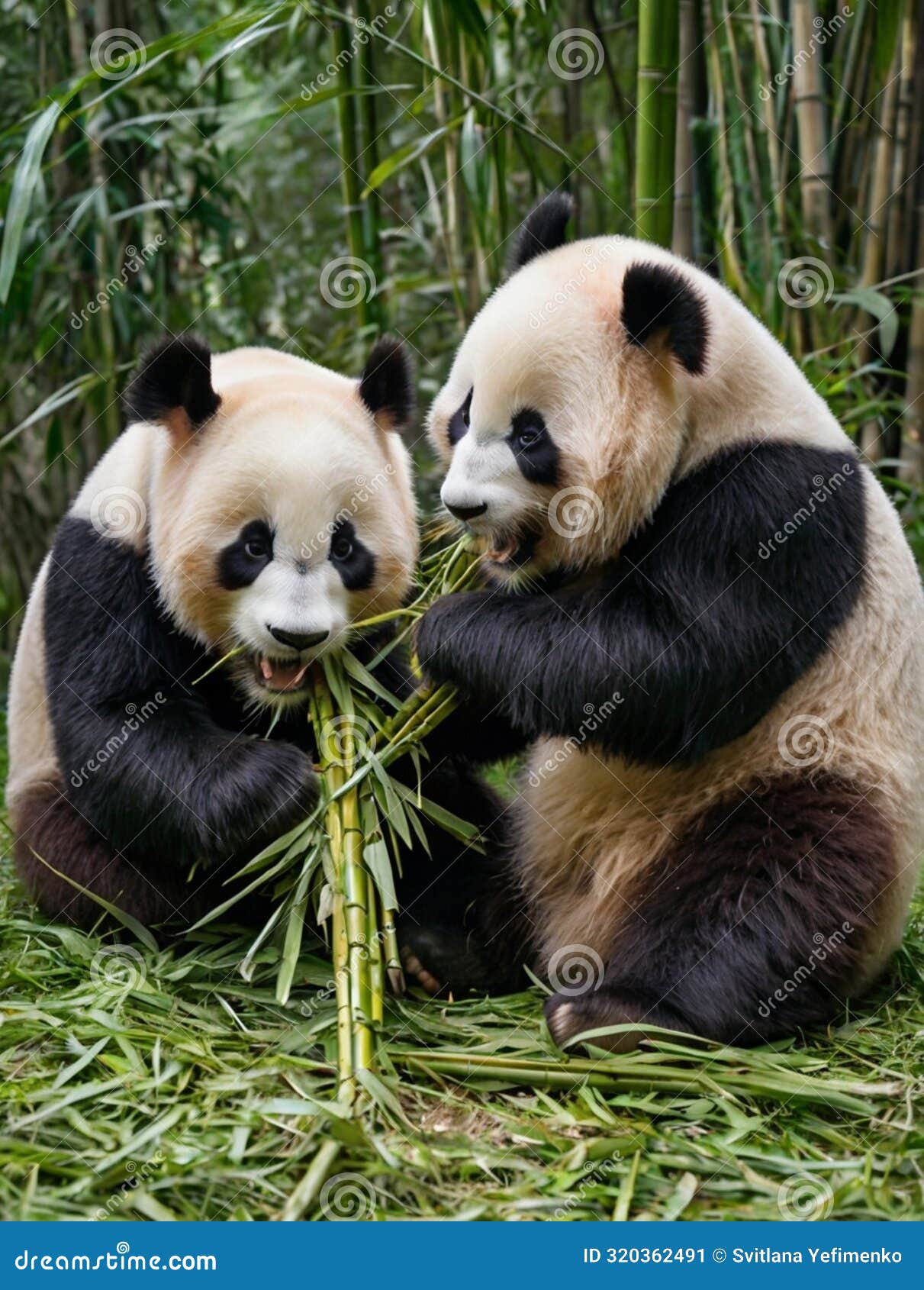 Panda bears eat bamboo stock illustration. Illustration of bears ...