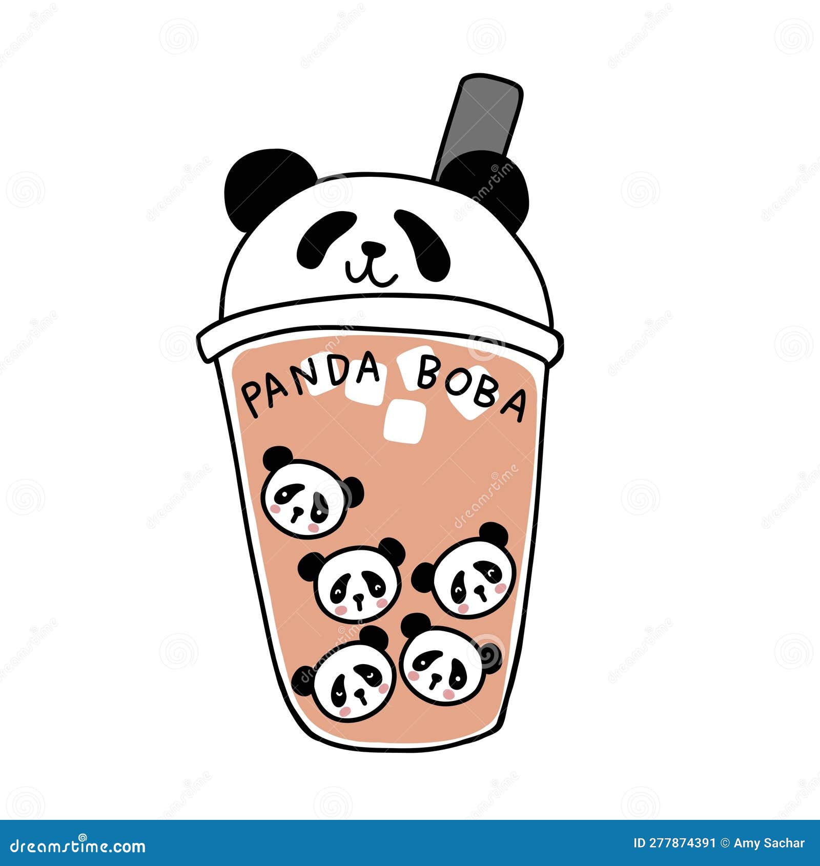 Panda Boba (bubble Tea) Cartoon Logo Illustration Stock Vector ...