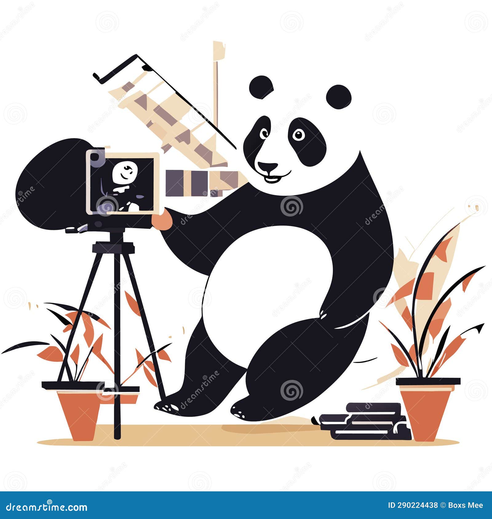 Panda with Camera on Tripod. Vector Illustration in Flat Style Stock ...
