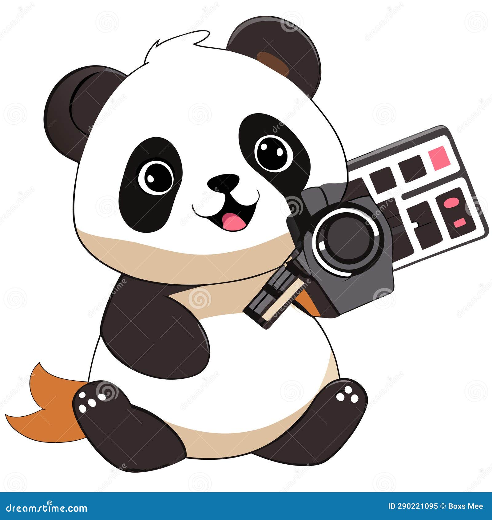 Panda with a Camera on a White Background, Vector Illustration ...
