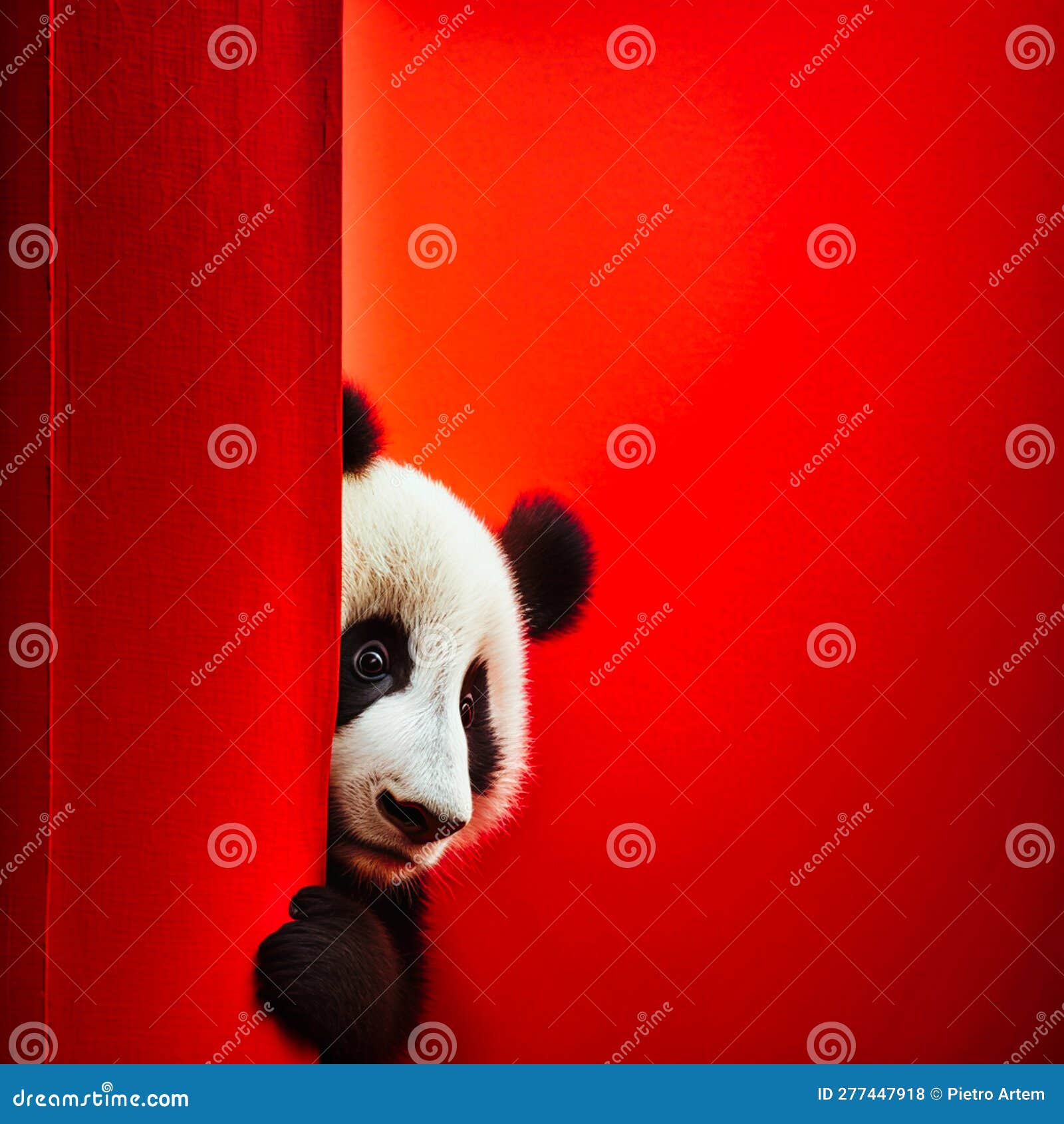 A Panda Carefully Peeks Out from the Corner, Generative AI Stock ...