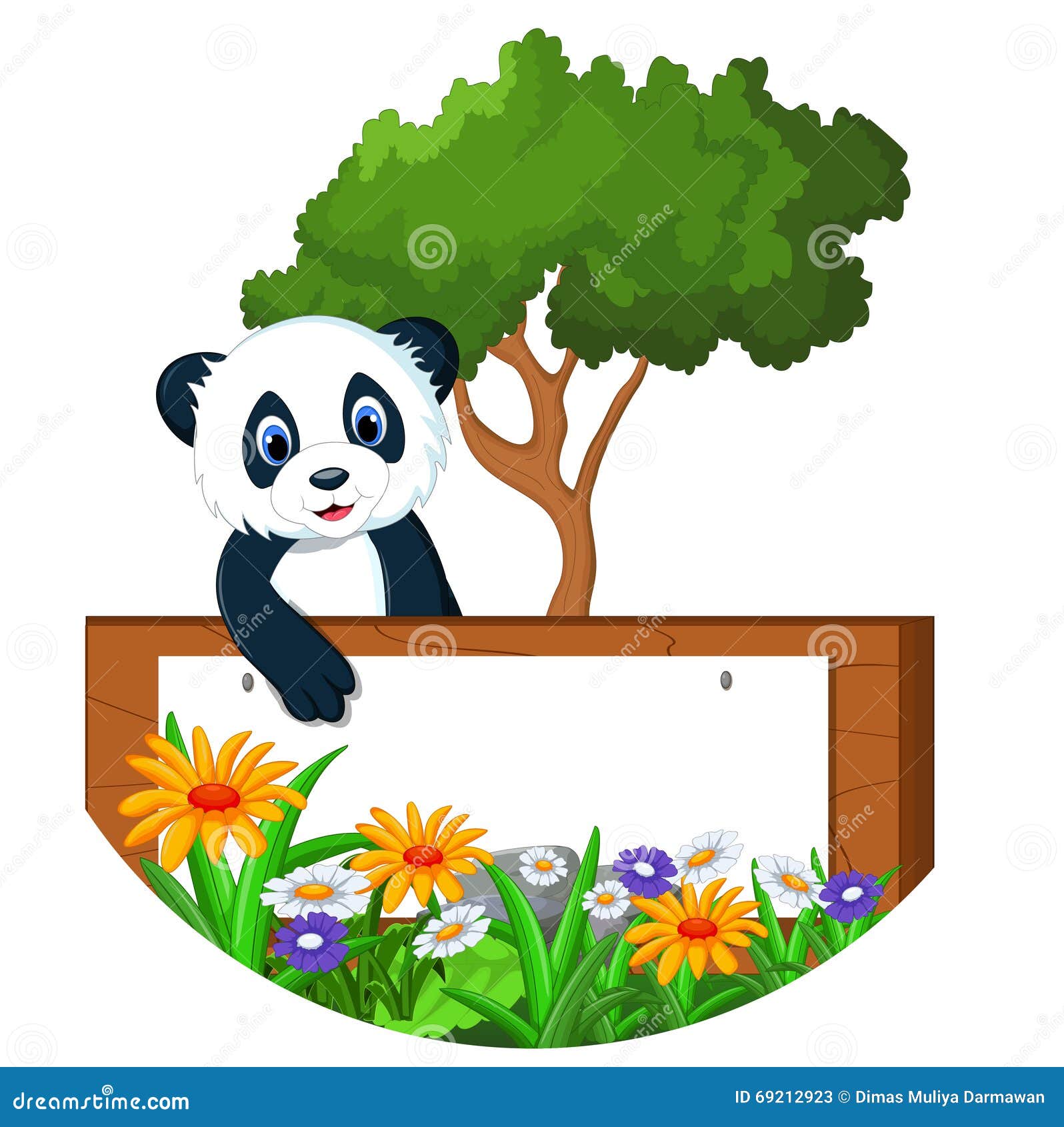 Panda Cartoon with Blank Sign Stock Illustration - Illustration of ...