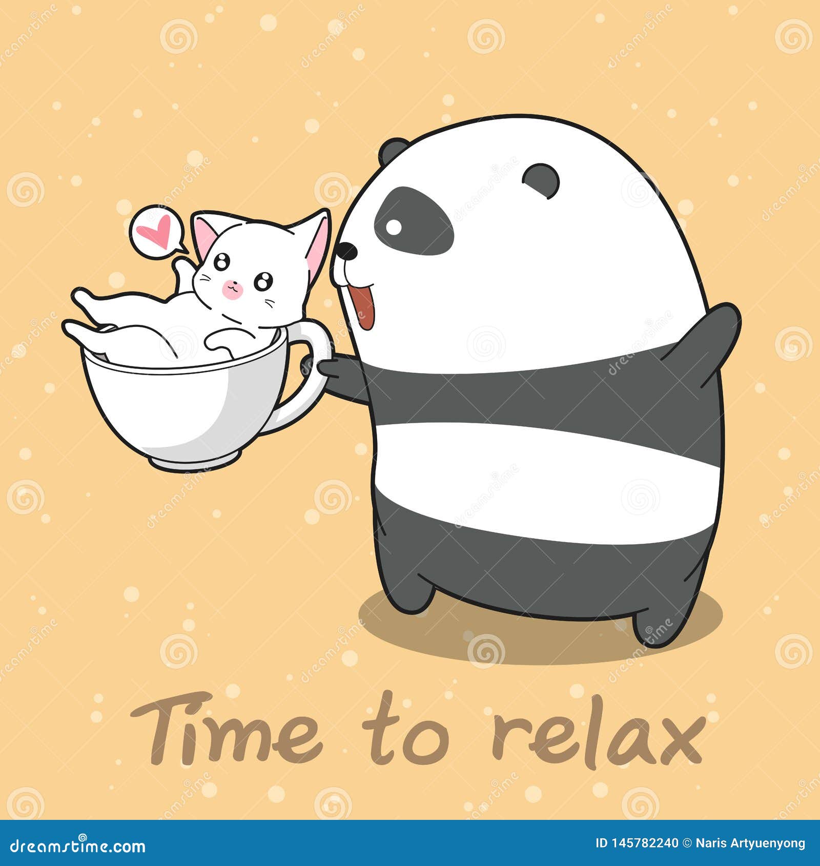 Panda and Cat in Time To Relax. Stock Vector - Illustration of kids ...