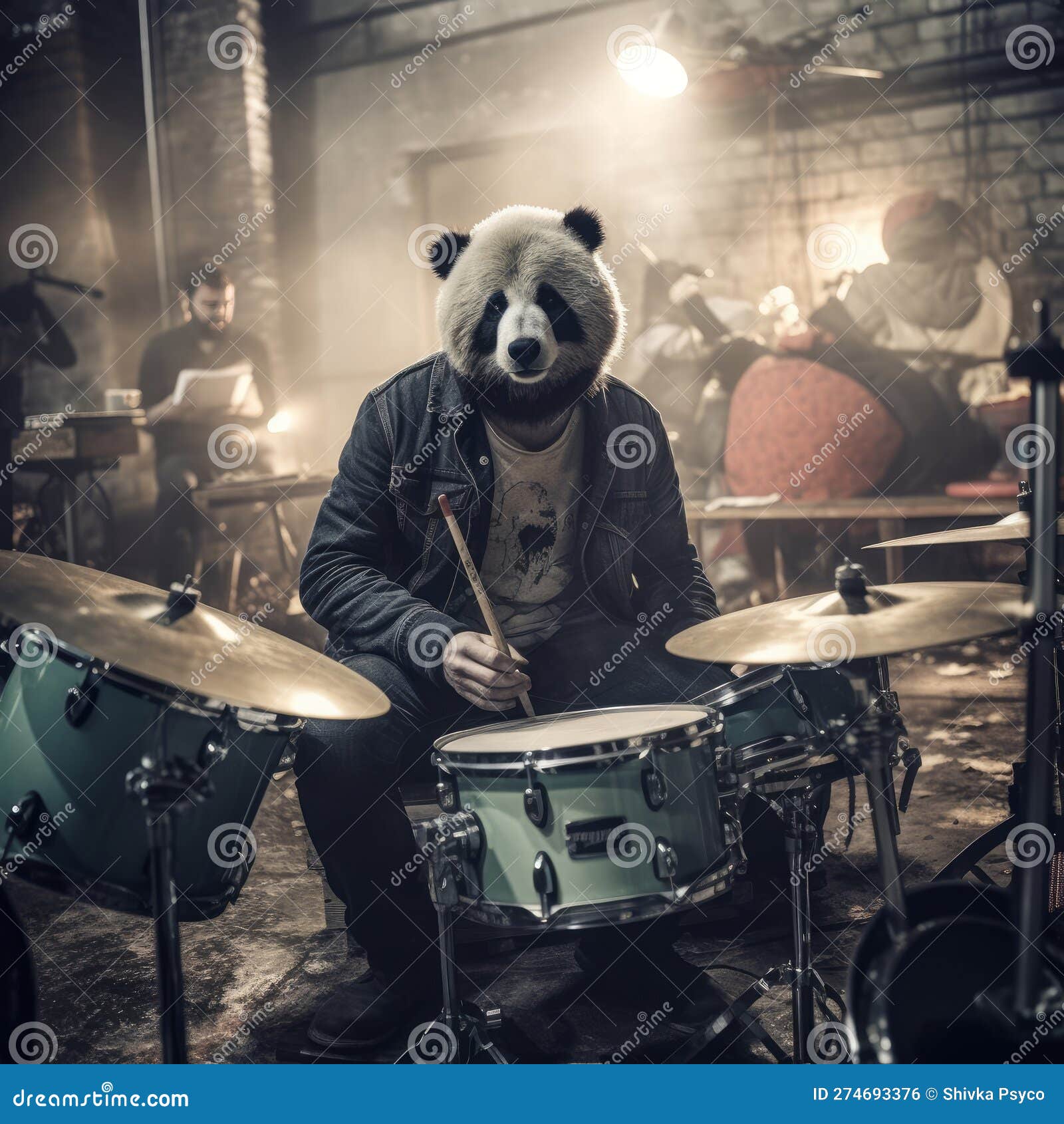 Panda Character Drumming for Rock Band Generative AI Stock Illustration ...