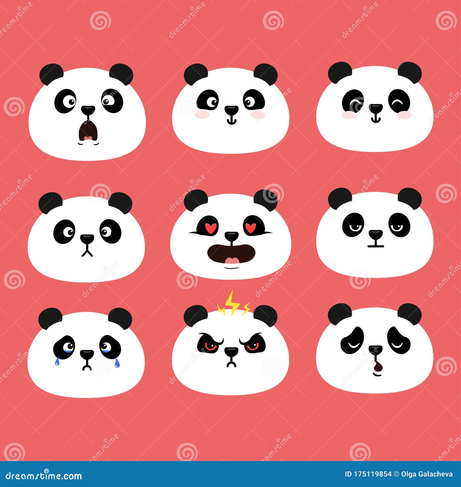 Panda Character Emotions Set Stock Illustration - Illustration of flat ...