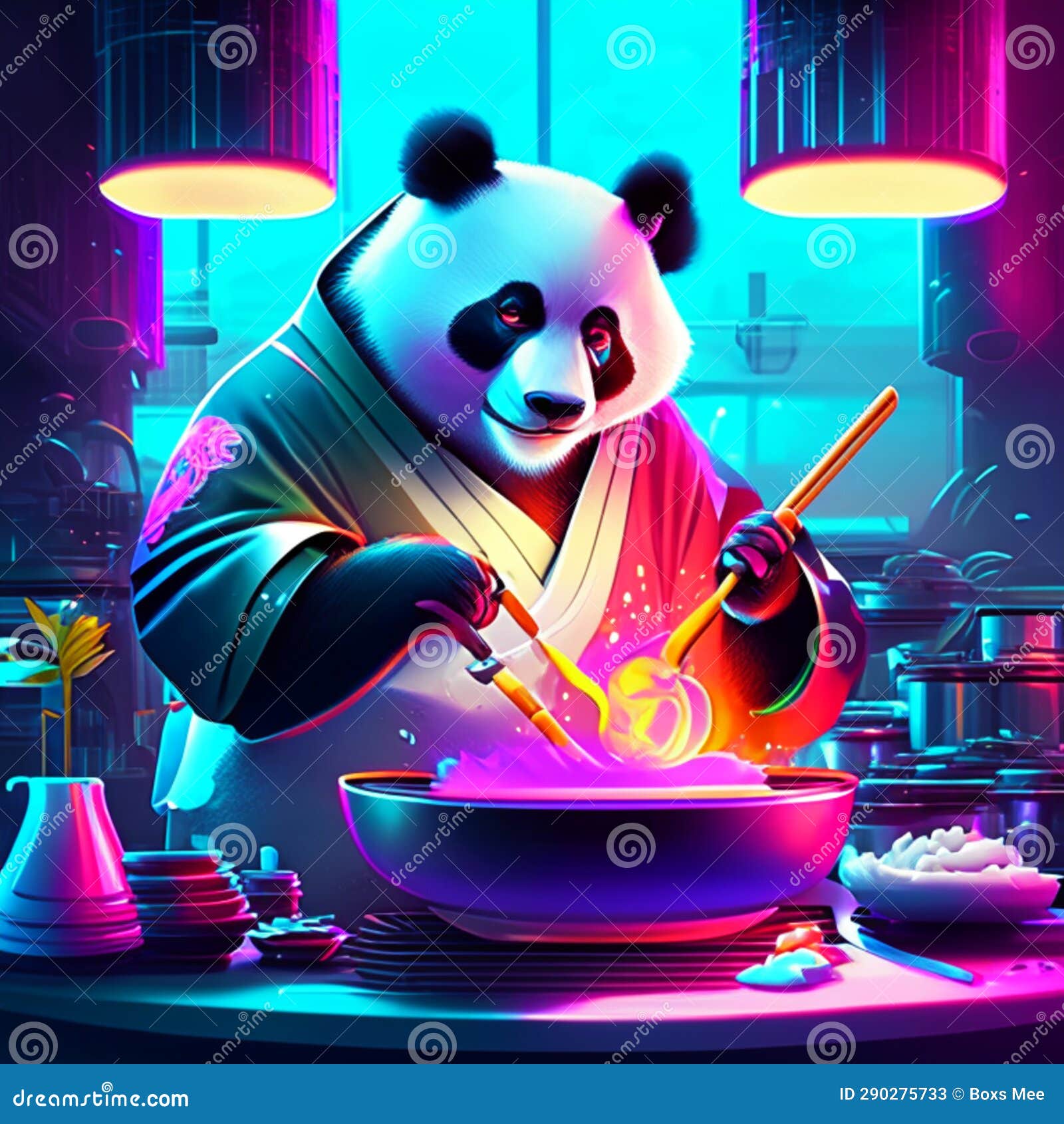 Panda Chef Cooking in the Kitchen. Vector Illustration in Cartoon Style ...