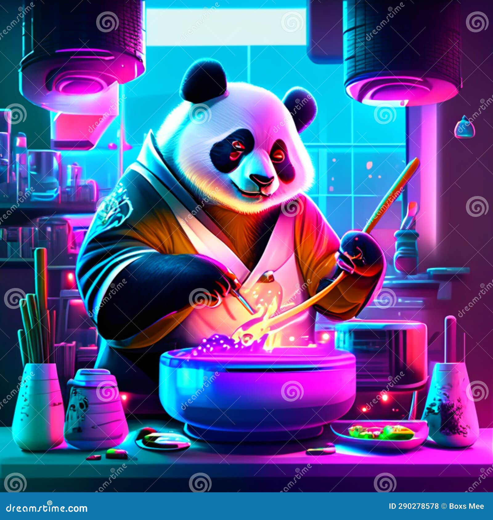 Panda Chef Cooking in the Kitchen. Vector Illustration in Cartoon Style ...