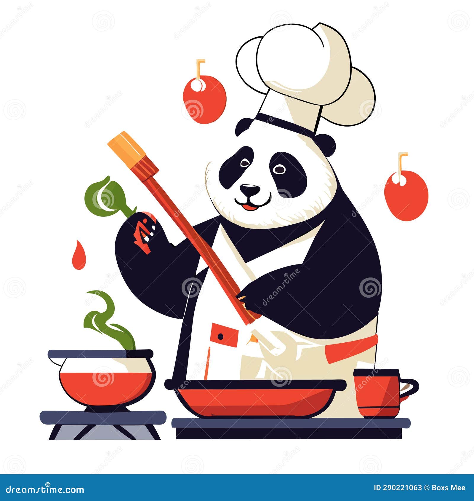Panda Chef Cooking in the Kitchen. Vector Illustration in Flat Style ...