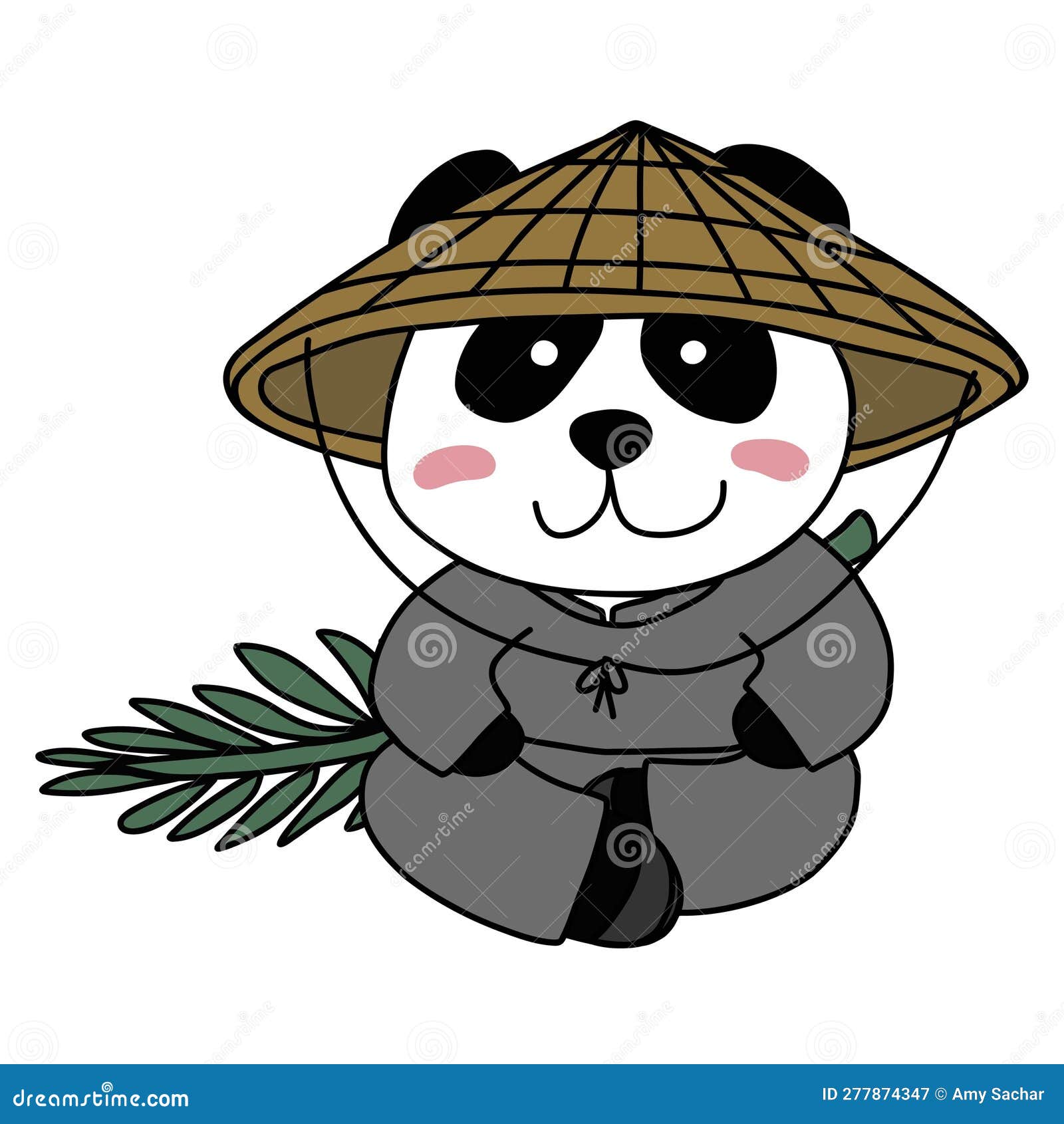 Panda Wear Chinese Costume and Tradition Chinese Hat Cartoon ...