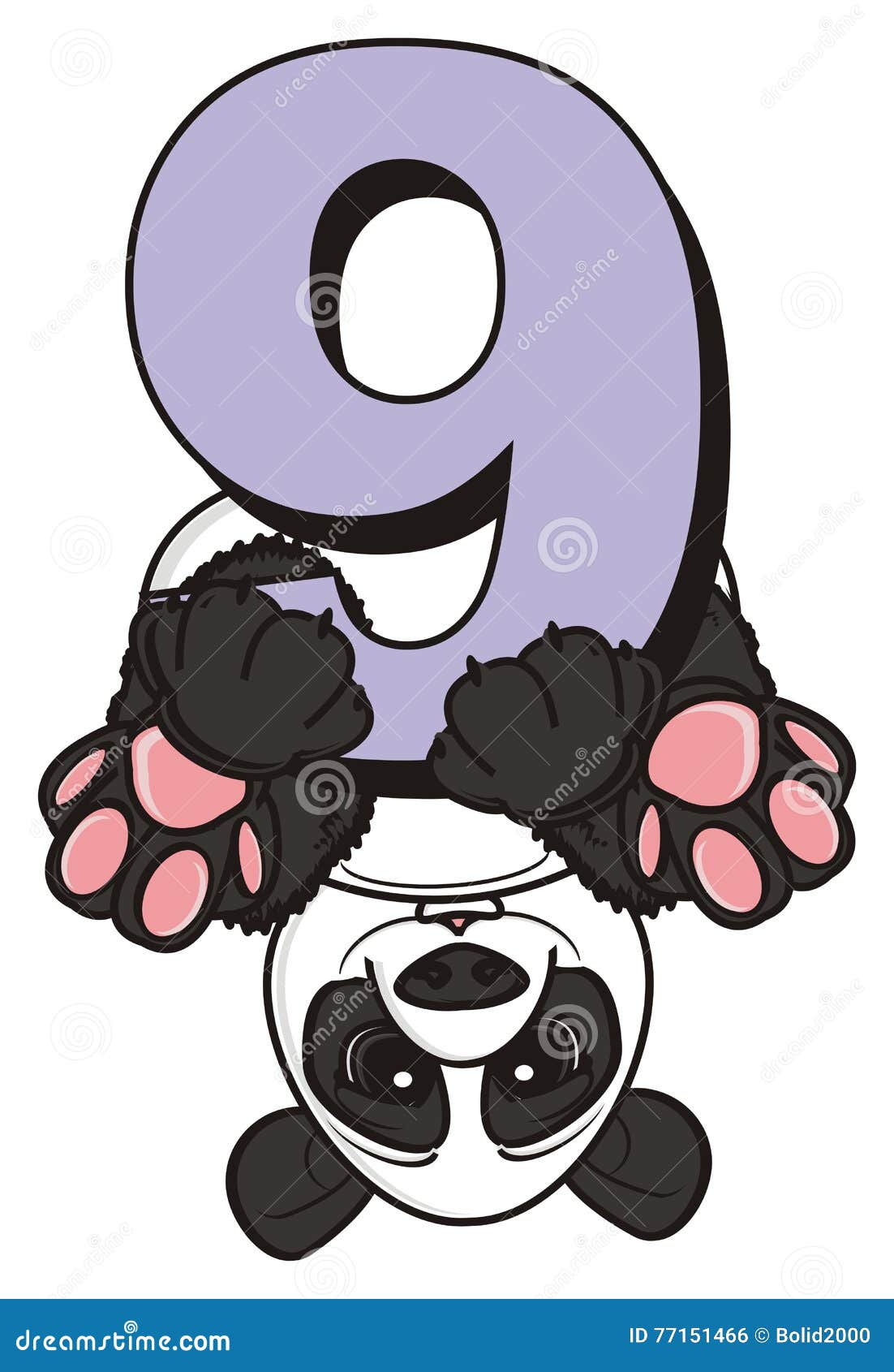 Panda Climbing Upside Down of Number Nine Stock Illustration ...