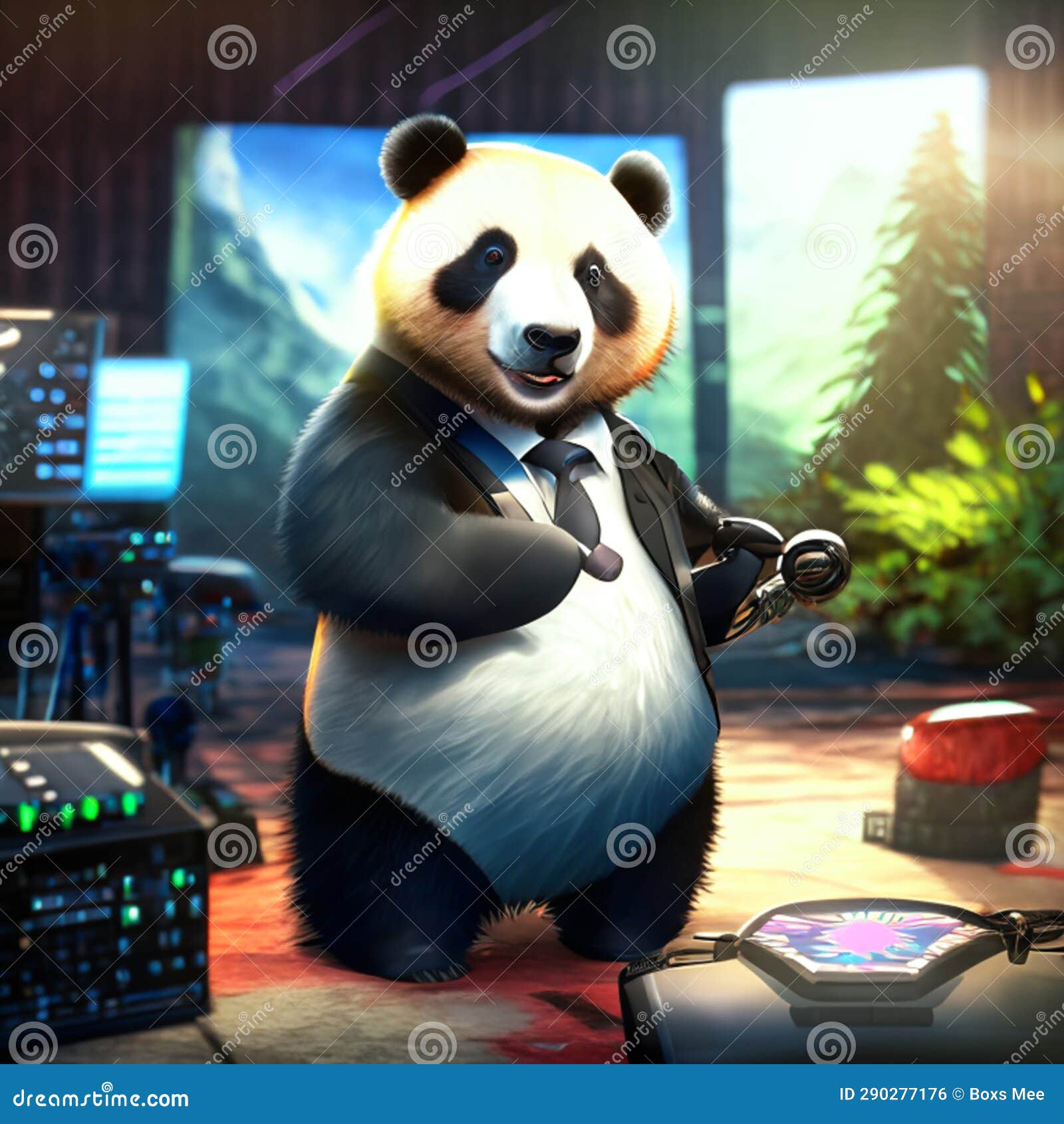 Panda in the Control Room. 3d Rendering, 3d Illustration Stock ...