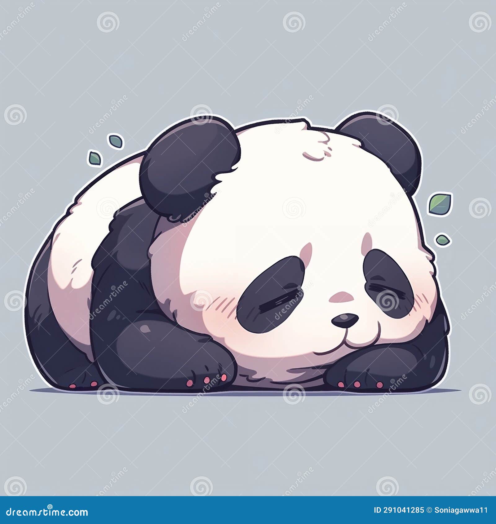 Panda Cute Sleep Animal Chibi Cartoon Style Isolated Plain Background ...