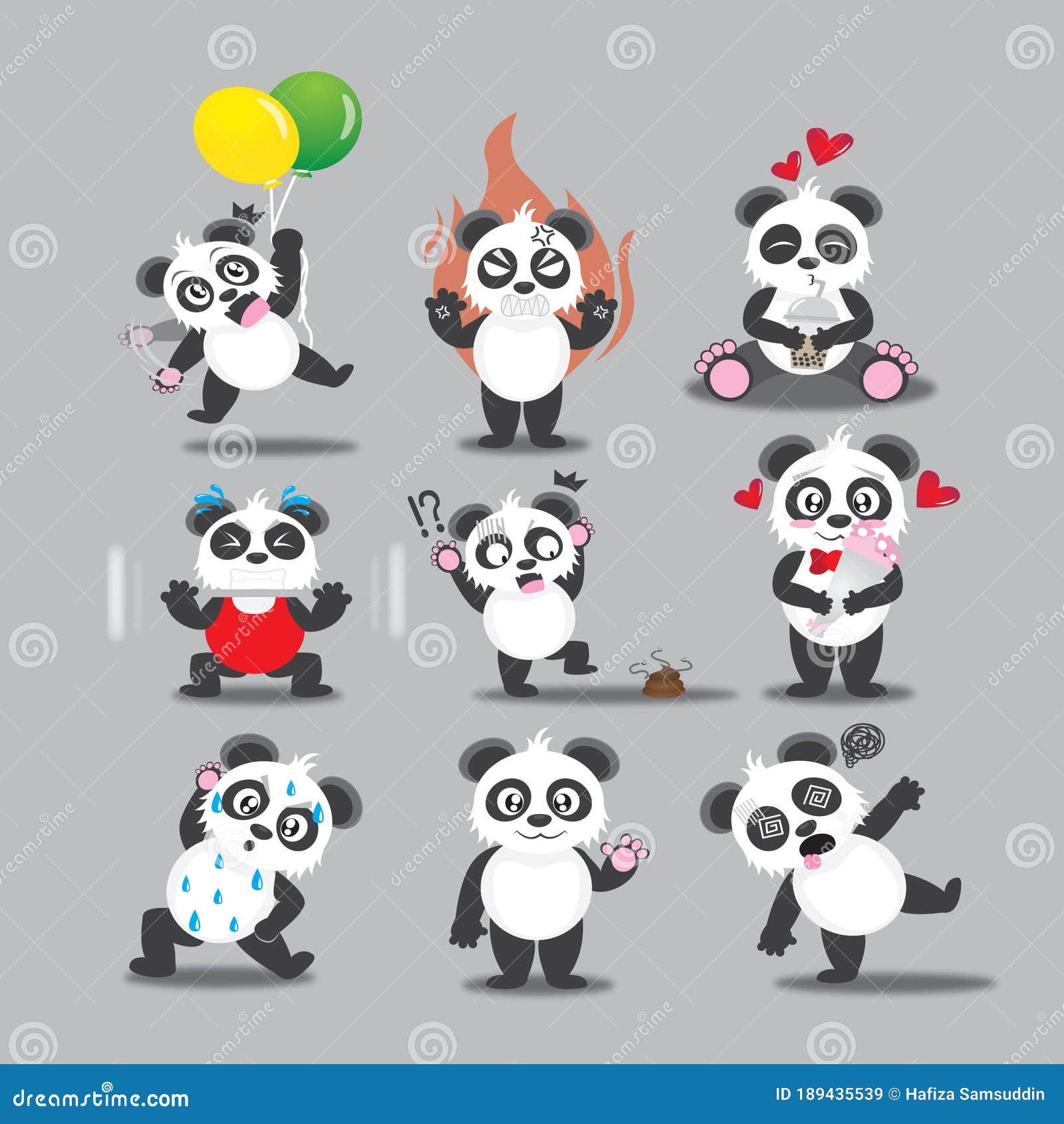 Panda with Different Actions. Vector Illustration Decorative Design ...