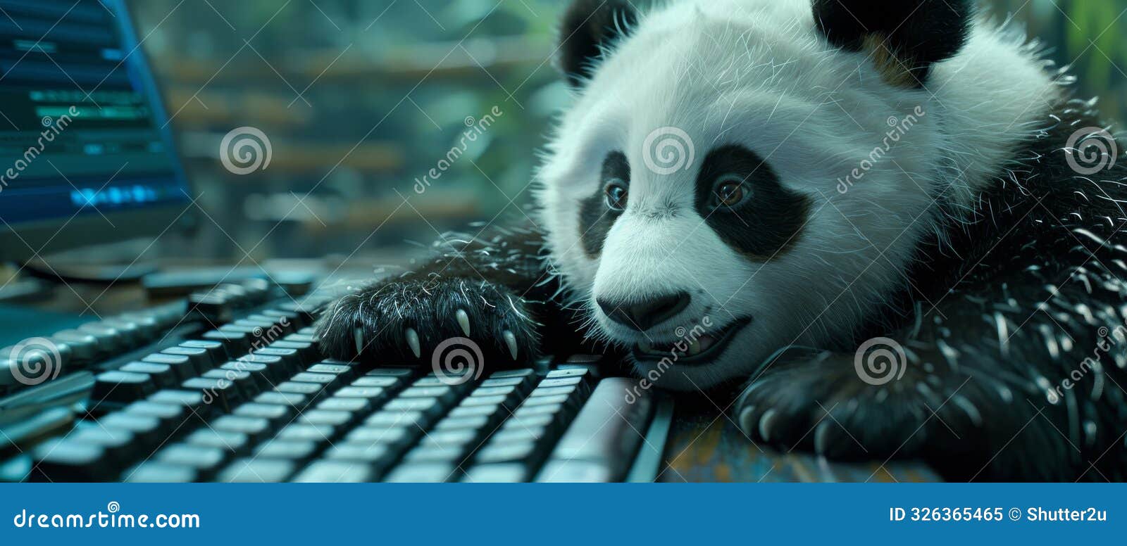 The Panda Diligently Typing on a Computer Keyboard Stock Illustration ...