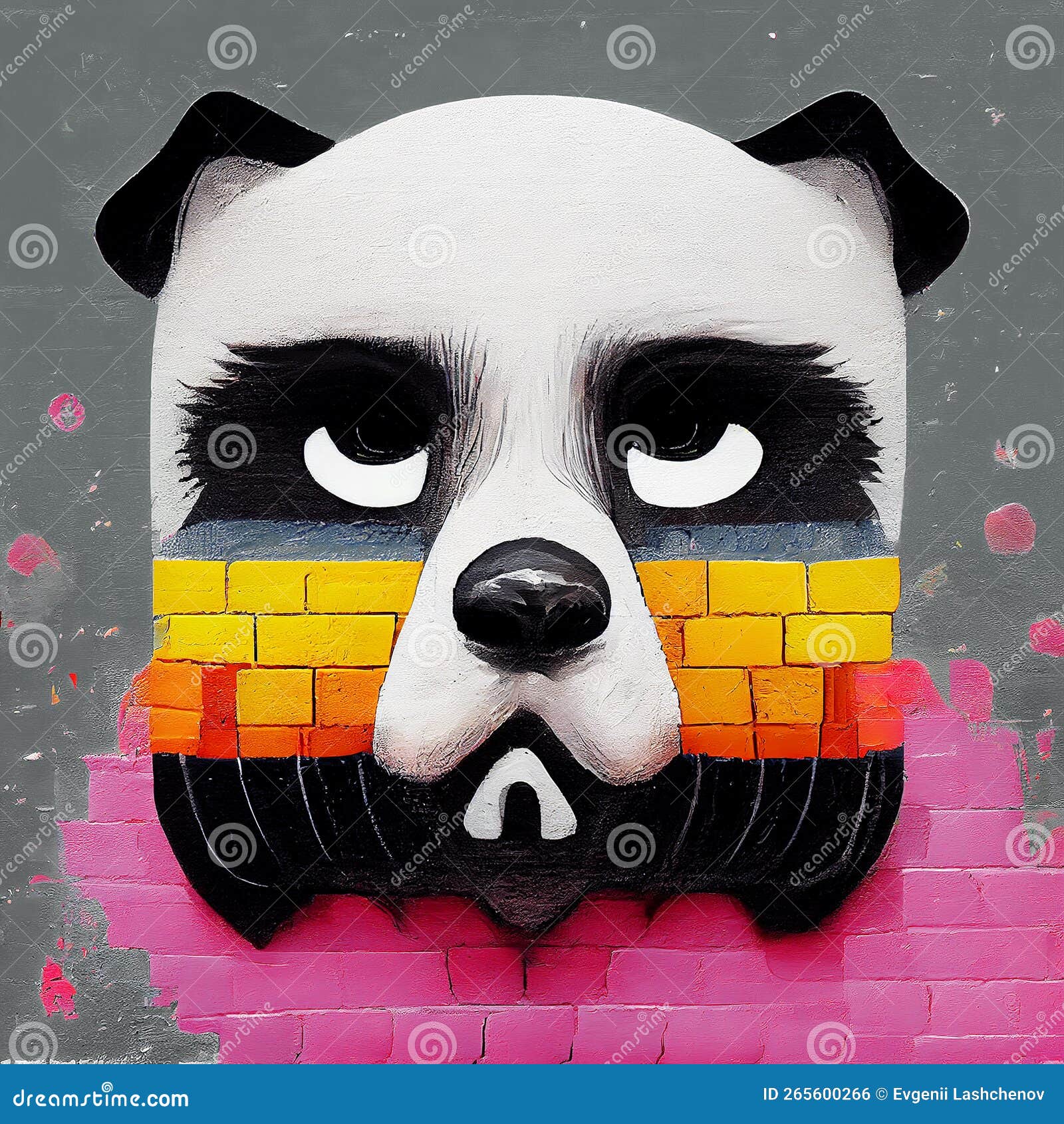 Drawing of a Muzzle of a Panda on a Gray Wall. Graffiti. Digital ...