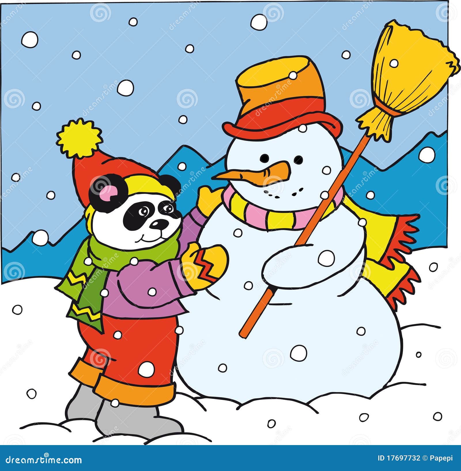 Panda e o boneco de neve ilustração do vetor. Ilustração de cachecol ...
