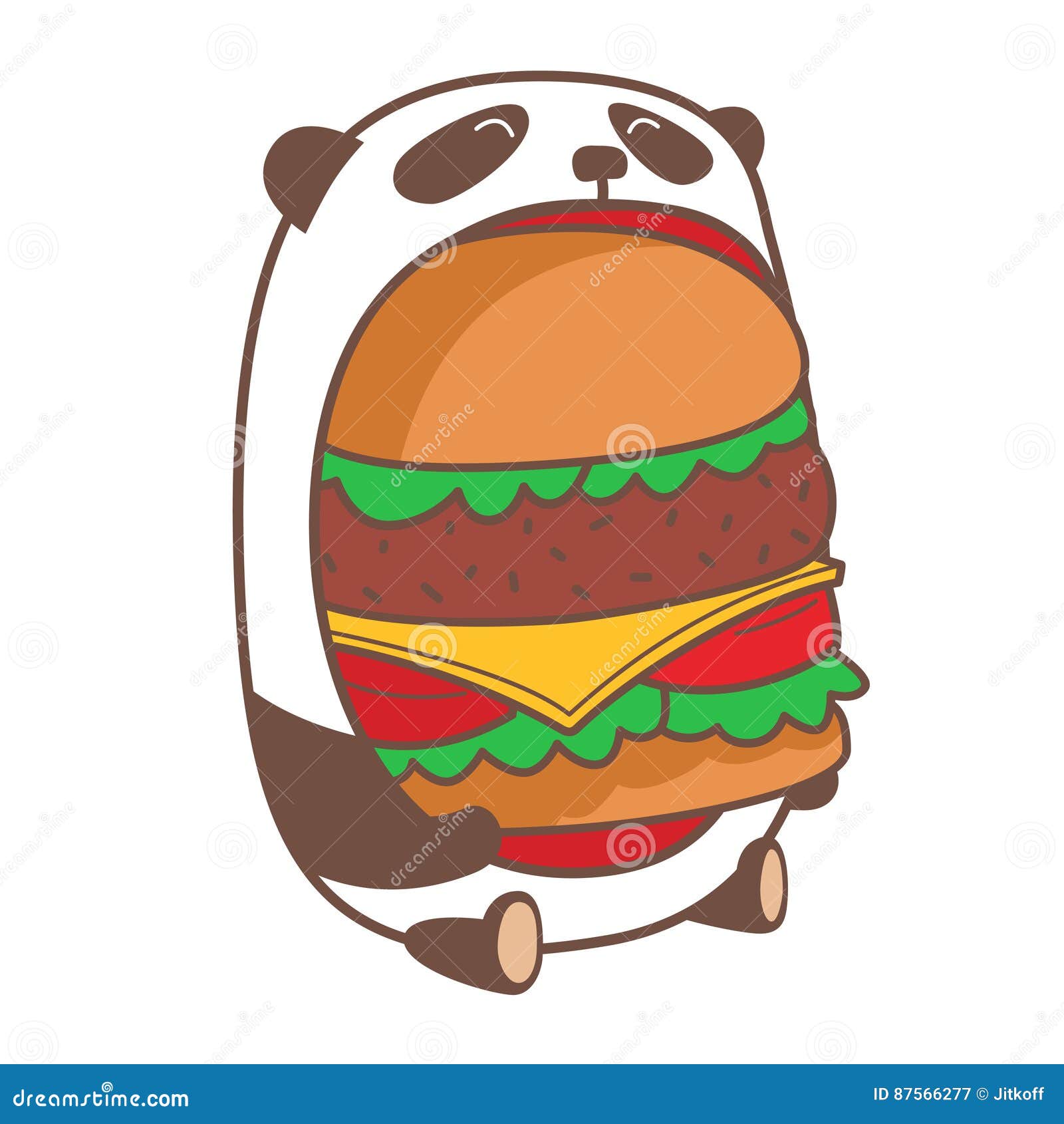 Panda Eating Huge Burger. Cartoon Vector | CartoonDealer.com #87566277