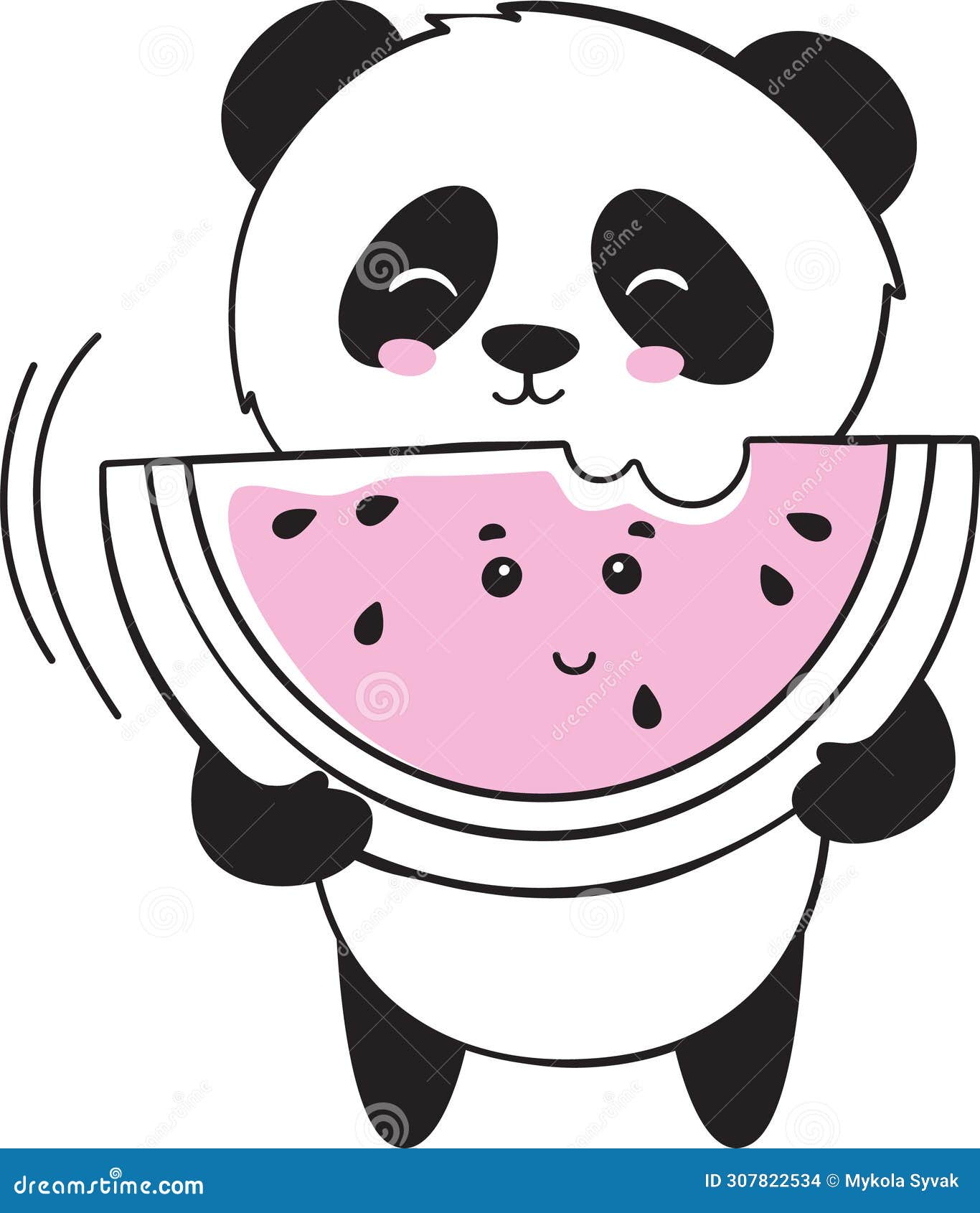 Panda Eating Watermelon Doodle Stock Vector - Illustration of happy ...